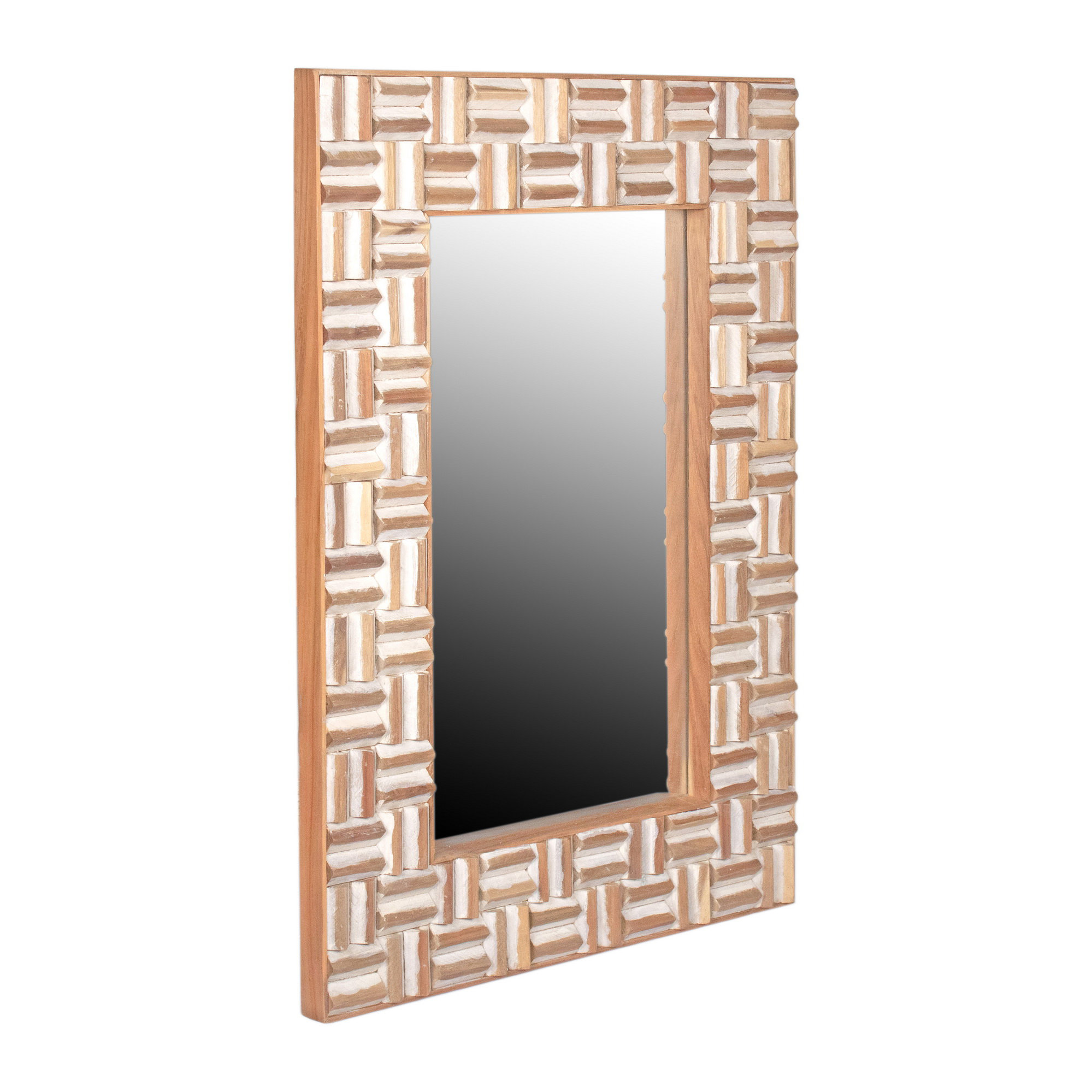 Ophelia & Co. Crystianna Recycled Wood Pyramid Block Rectangular Mirror ...