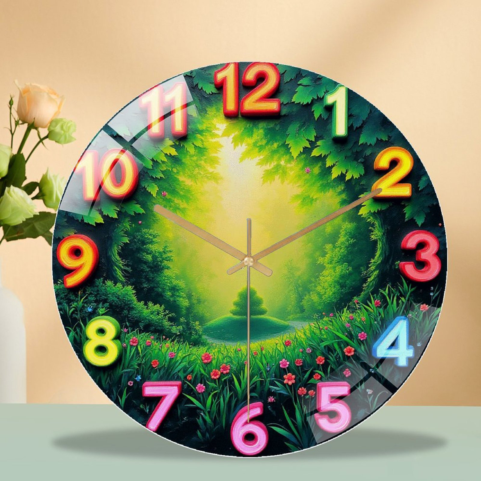 Dakota Fields Nature Themed Wall Clock with Colorful Numbers for Home ...