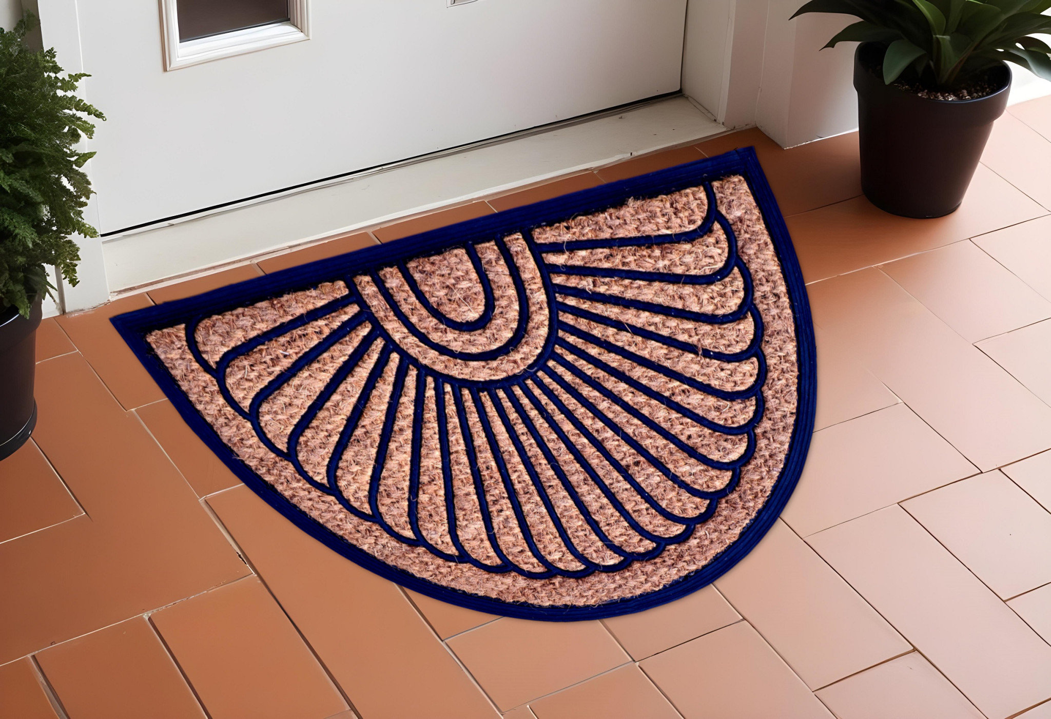 HomeRoots 18" X 30" Brown and Black Rubber Geometric Outdoor Semi ...