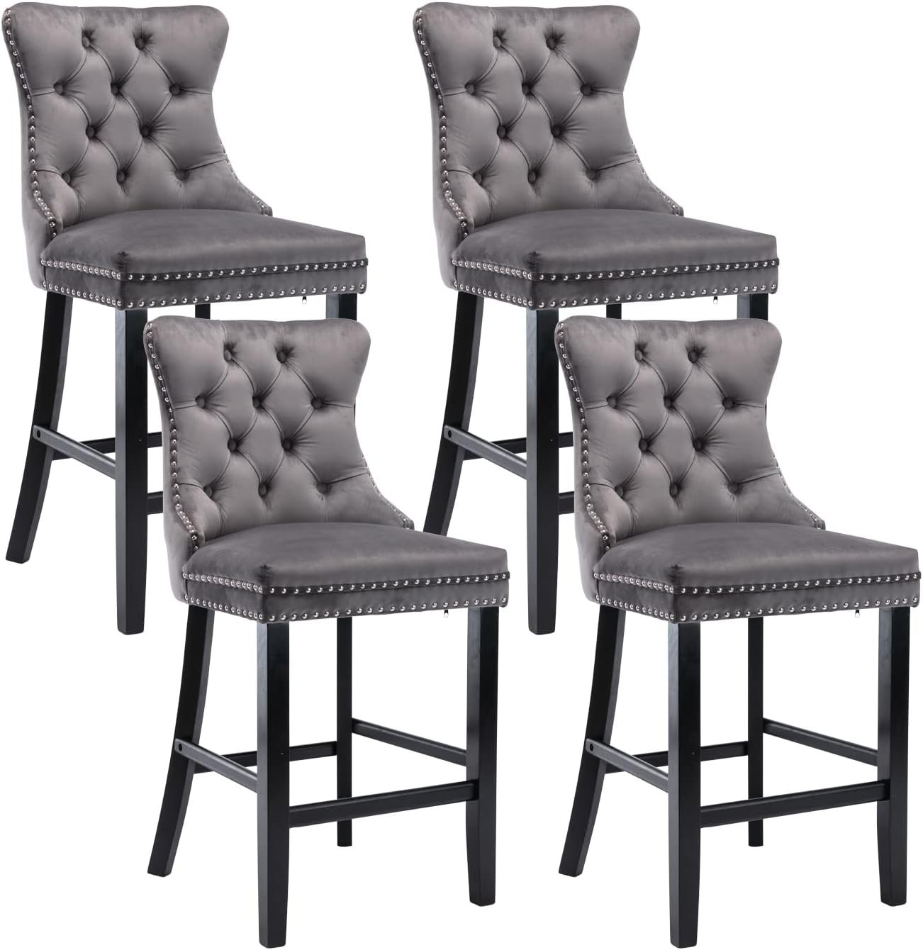 Rosdorf Park Velvet Bar Stools Set Of 4, 27" Counter Height Bar Stools ...