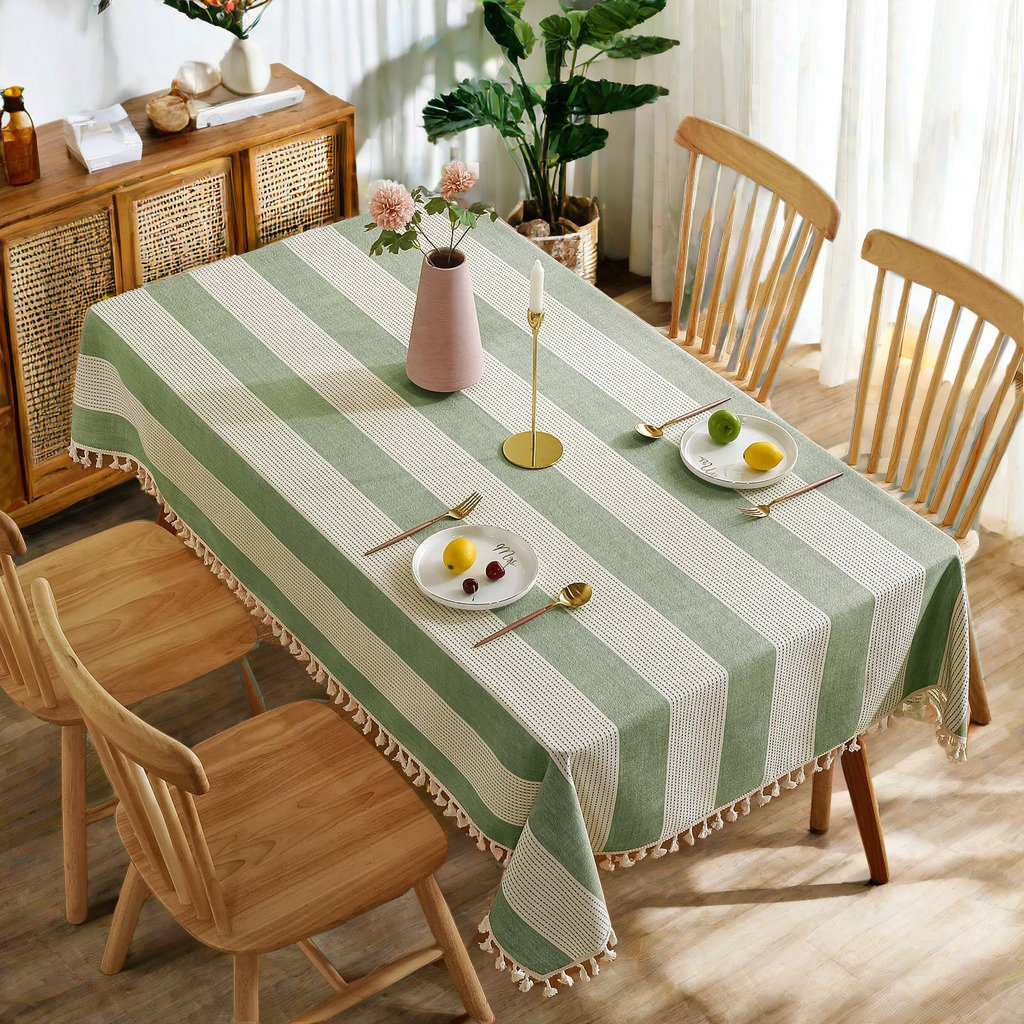 ALHAMBRA Stitching Tassel Tablecloth Striped Table Cloth | Wayfair