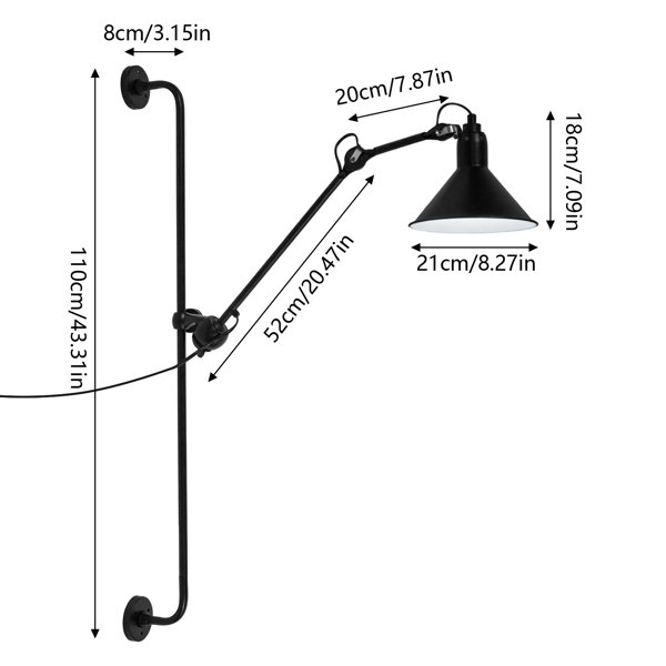 17 Stories Davit Adjustable Industrial Black Swing Arm LED Wall Lamp ...