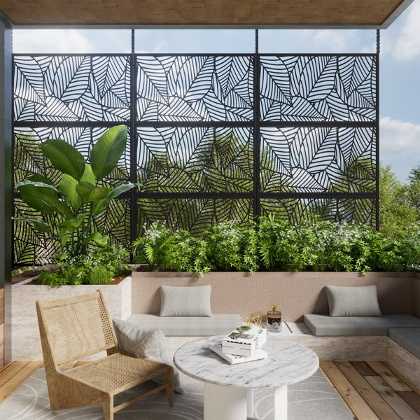 Fency 72" H x 47" W Metal Privacy Screen Fence Panel Blade Pattern ...