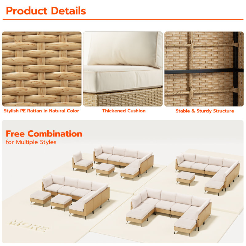 Hokku Designs Zahro 8 - Person Outdoor Sectional Seating Group with ...