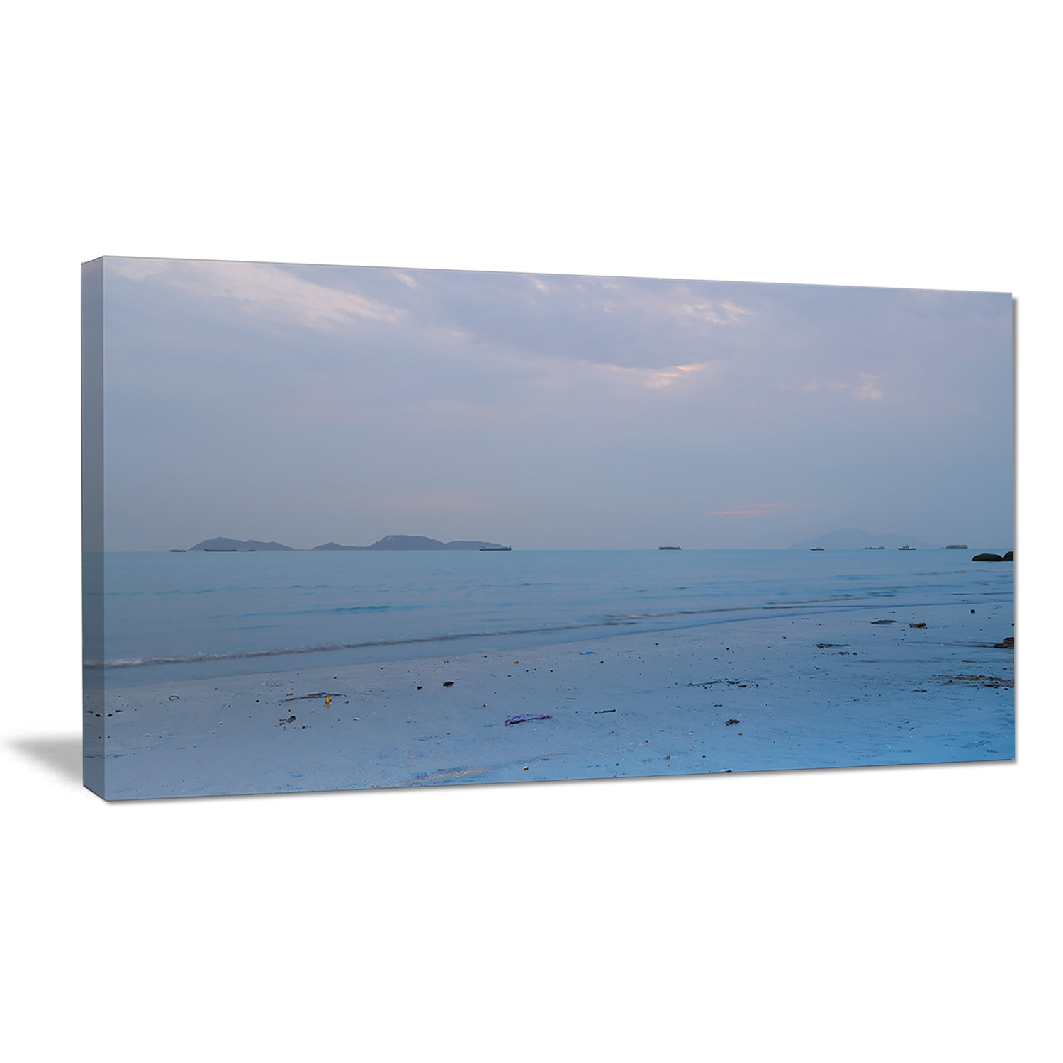 Design Art Light Blue Sunset at Lung Kwu Tan Beach - Wrapped Canvas ...