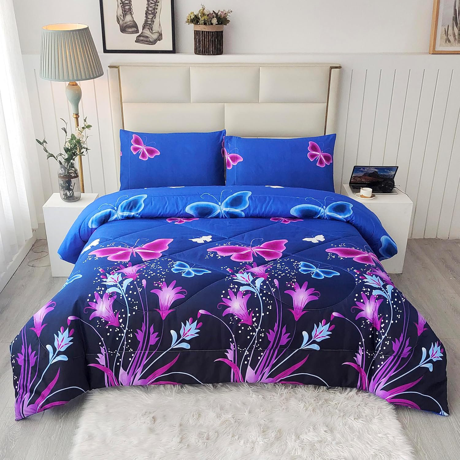 Bisiot Floral Butterfly Comforter Set Queen Size | Wayfair