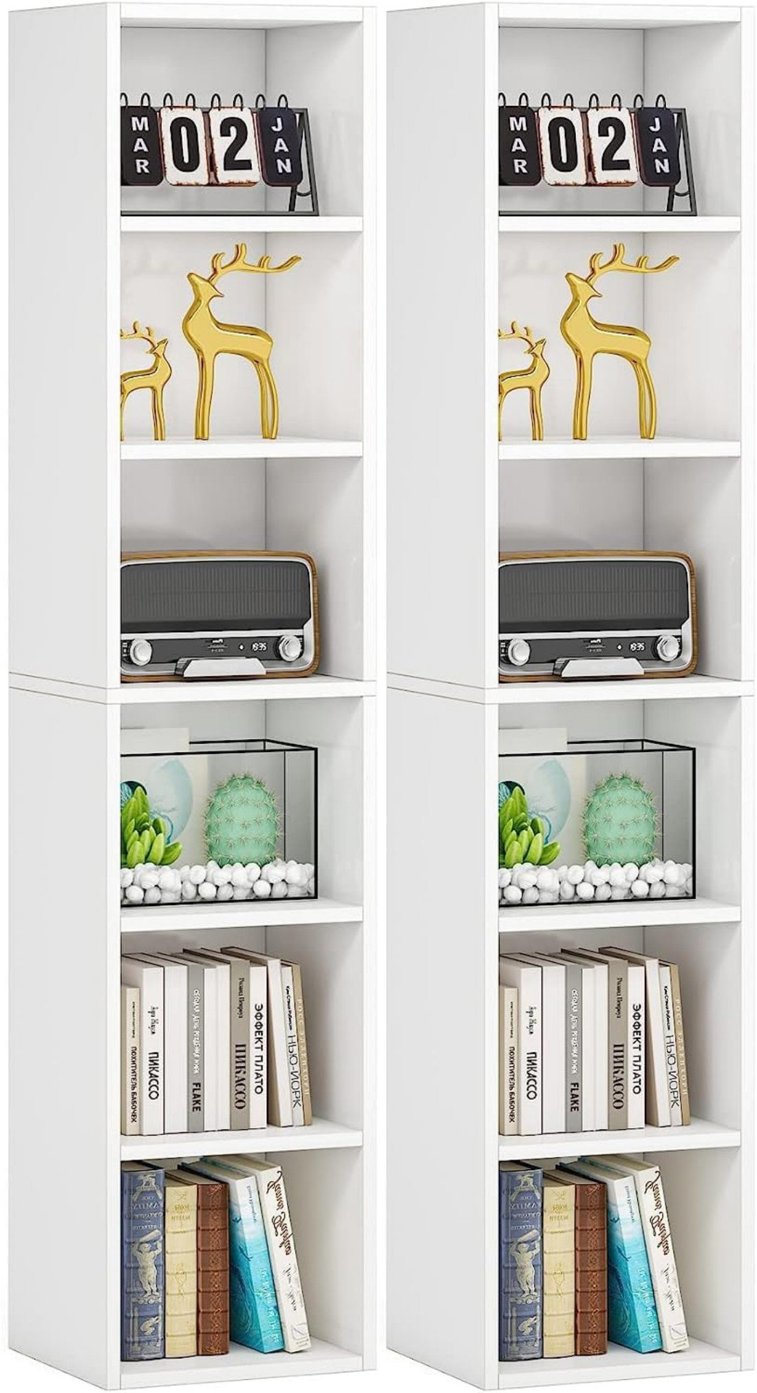 Hokku Designs 70.9 Inch Tall Narrow Bookcase Set Of 2, Modern Bookshelf ...