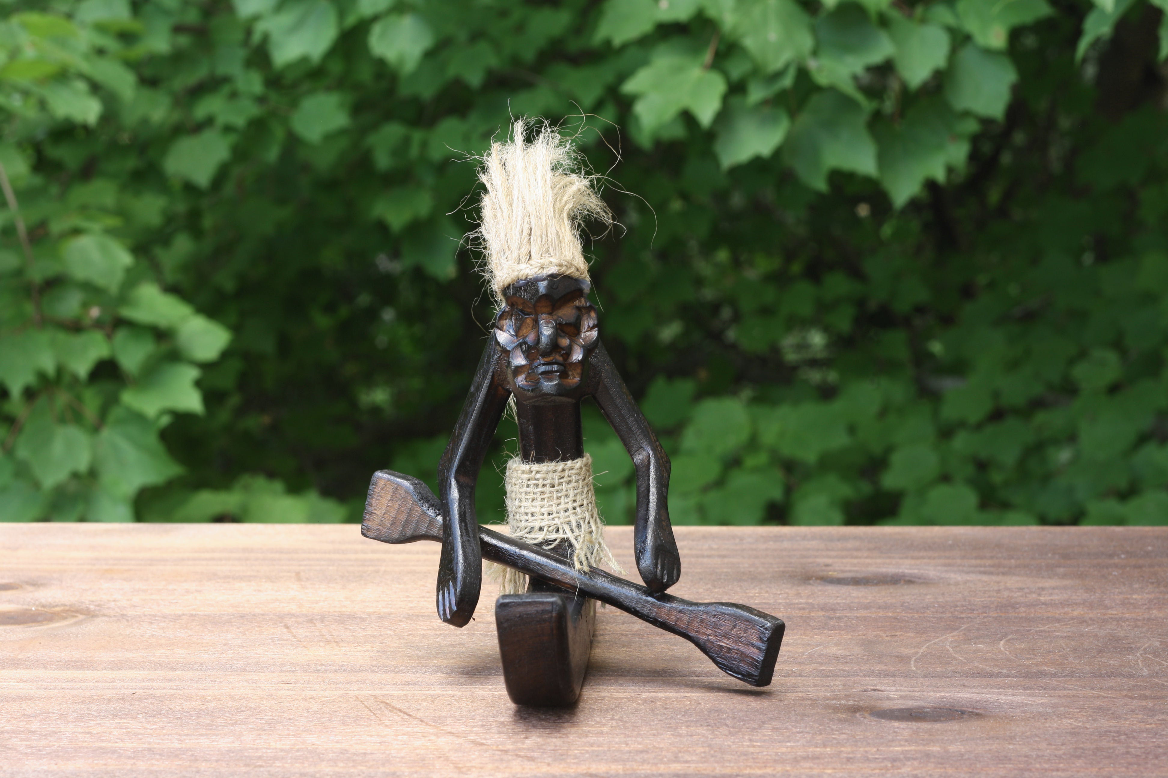 Bungalow Rose Handmade Wooden Primitive Tribal Kayaking Statue Canoe ...