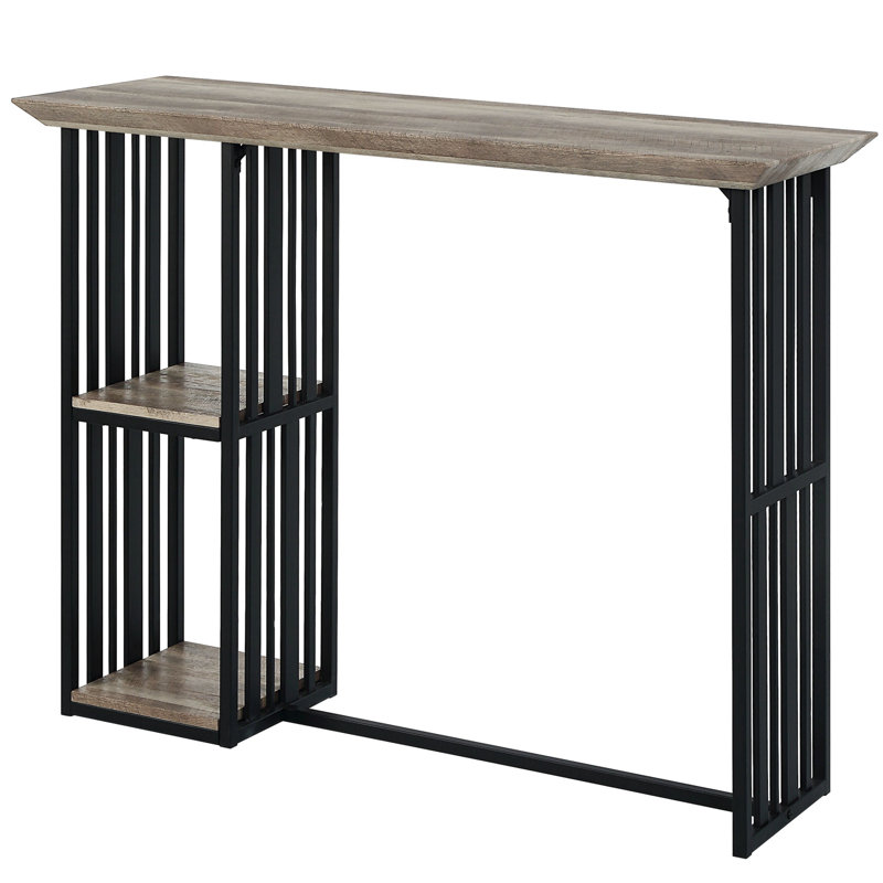 17 Stories Zudora 2-Shelf Dining Table in Antique Oak and Black | Wayfair