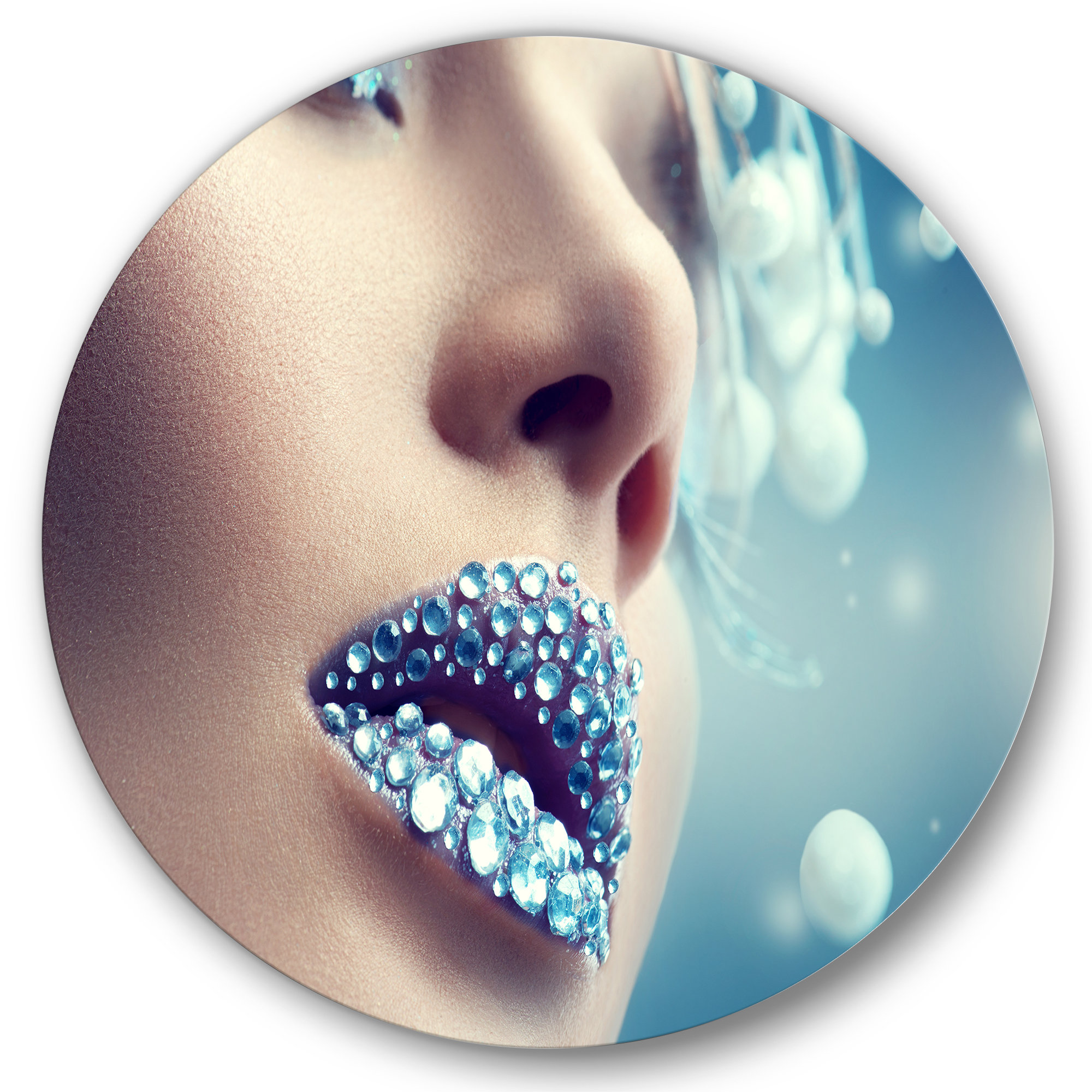 East Urban Home Close-Up Of Gems On Woman Lips - Modern Metal Circle ...