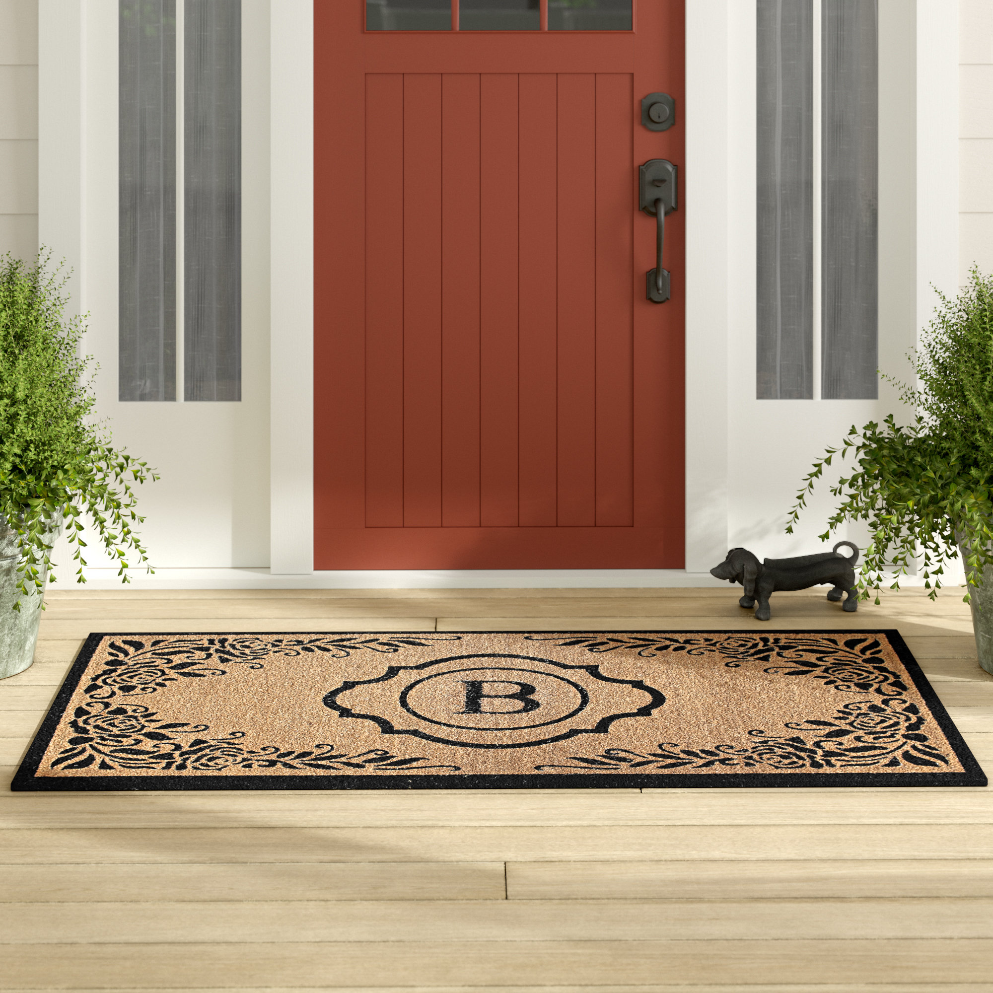 Darby Home Co Albertina Natural Flocked Coir Monogrammed Double Doormat ...