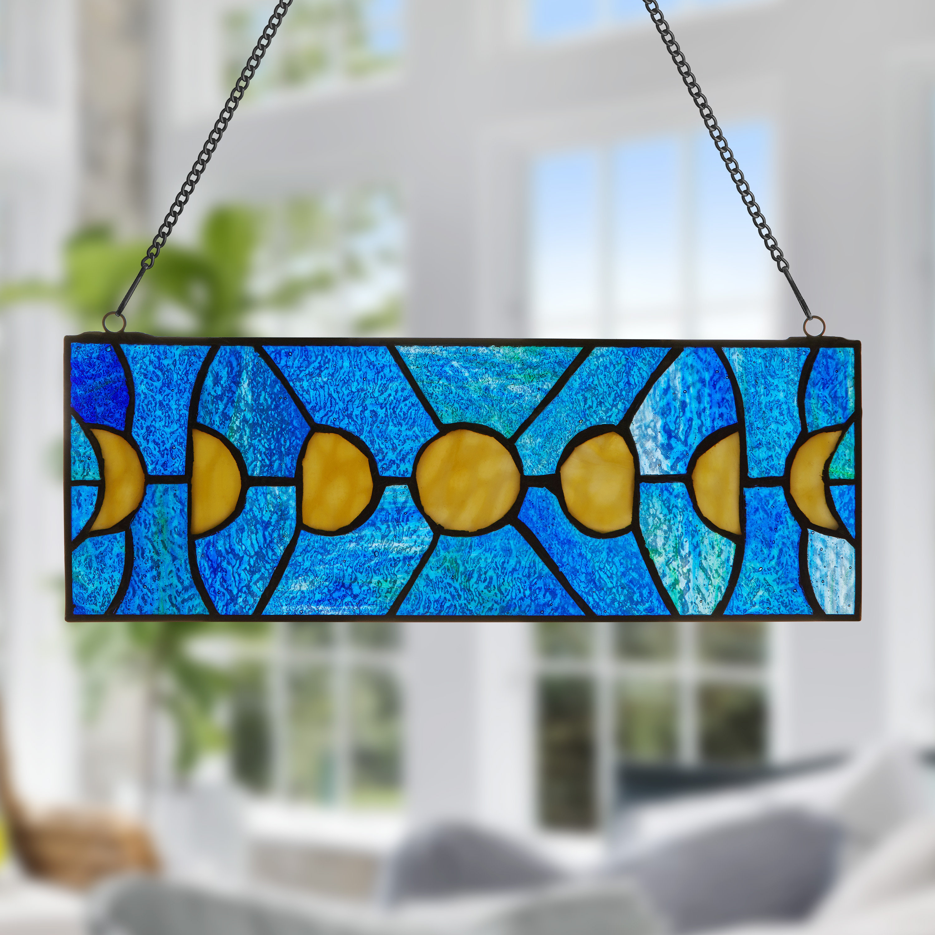 Fleur De Lis Living 5"H Moon Phases Rectangular Stained Glass Window ...