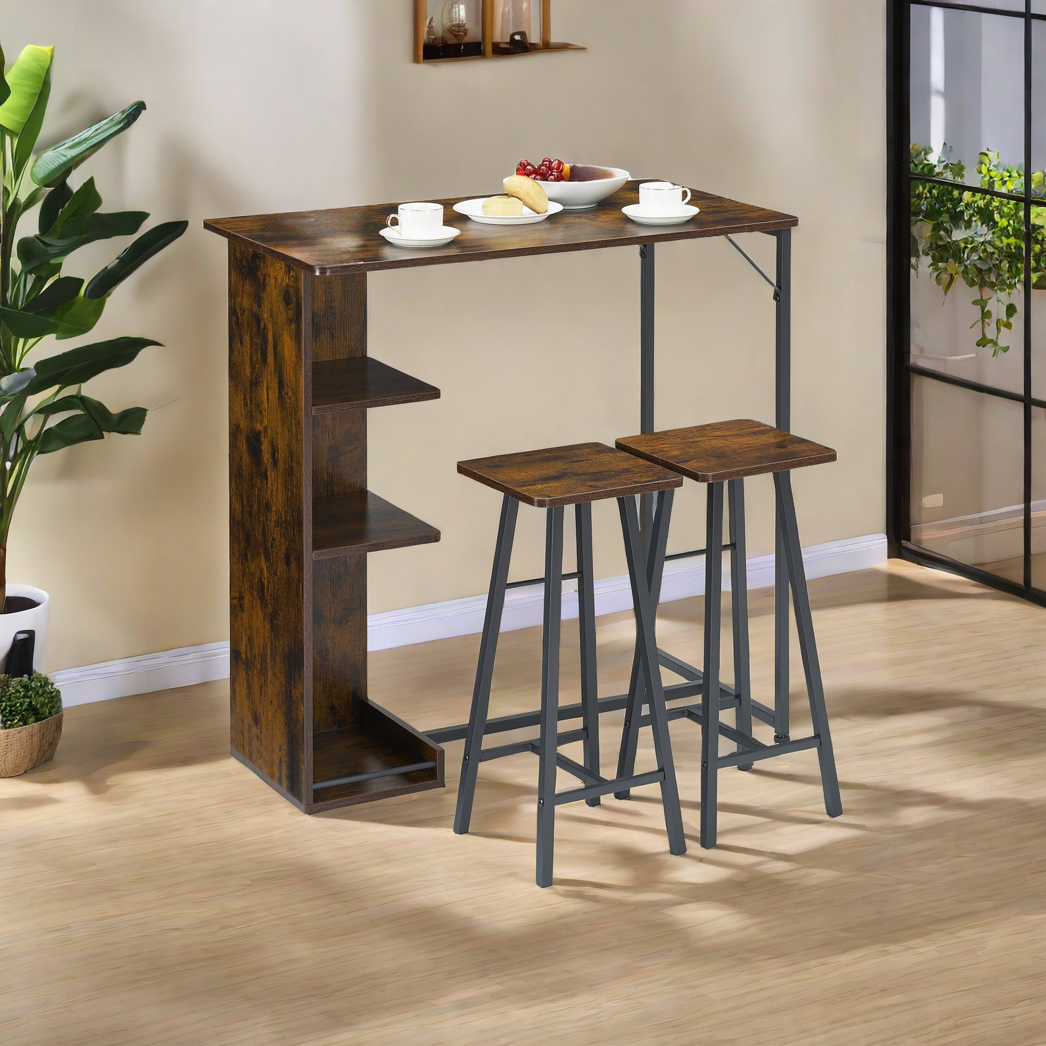 17 Stories Small Dining Table Set For 2, 3-piece Bar Table Set With 3 ...