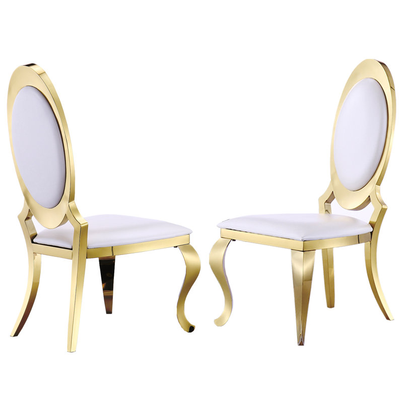 Rosdorf Park Kendrik white gold dining chairs with oval back and gold ...