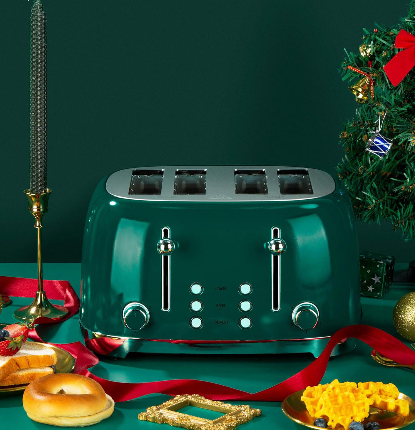 LUCULY 4 Slice Toaster Retro Stainless Steel Toasters With Bagel ...