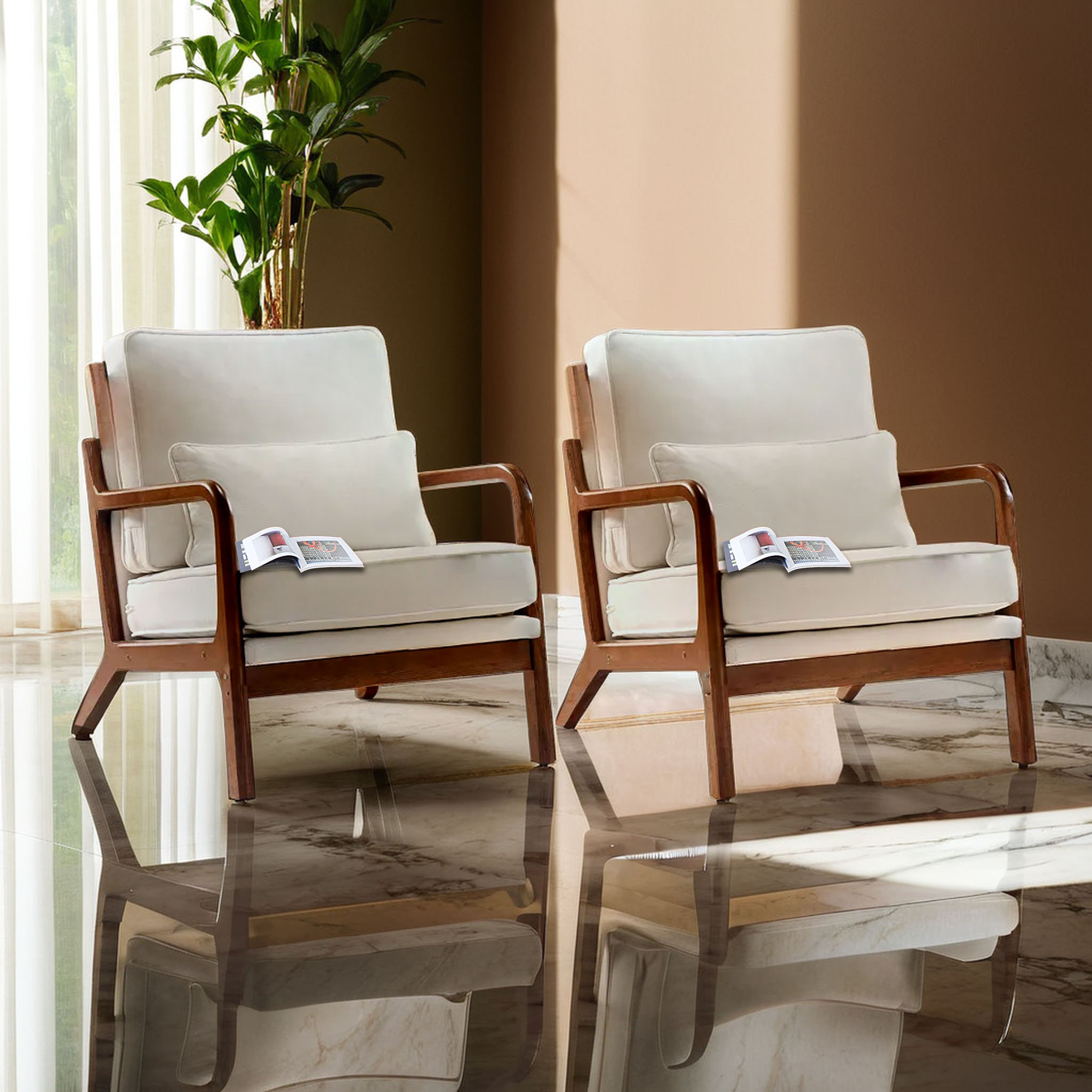 Corrigan Studio® Accent Chair White Lounge Arm Chairs (Set of 2 ...