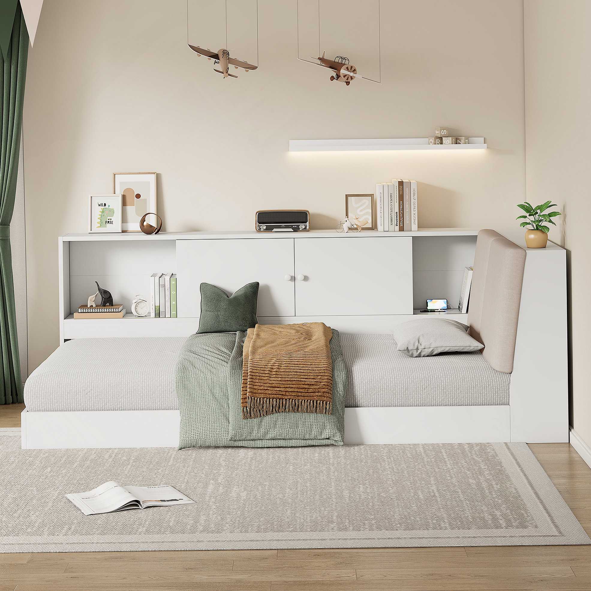 Lark Manor Twin Size L-shaped Daybed Floor Corner Bed - Wayfair Canada