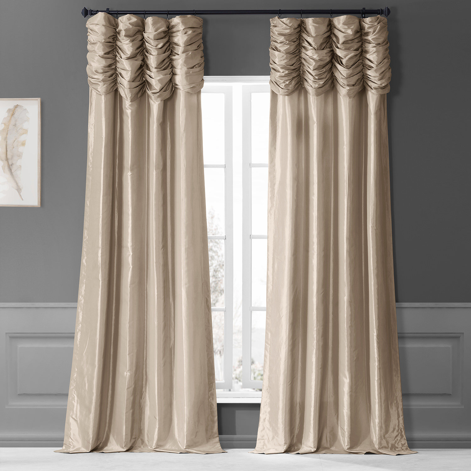 Red Barrel Studio® Ryker Ruched Solid Faux Silk Taffeta Room Darkening ...