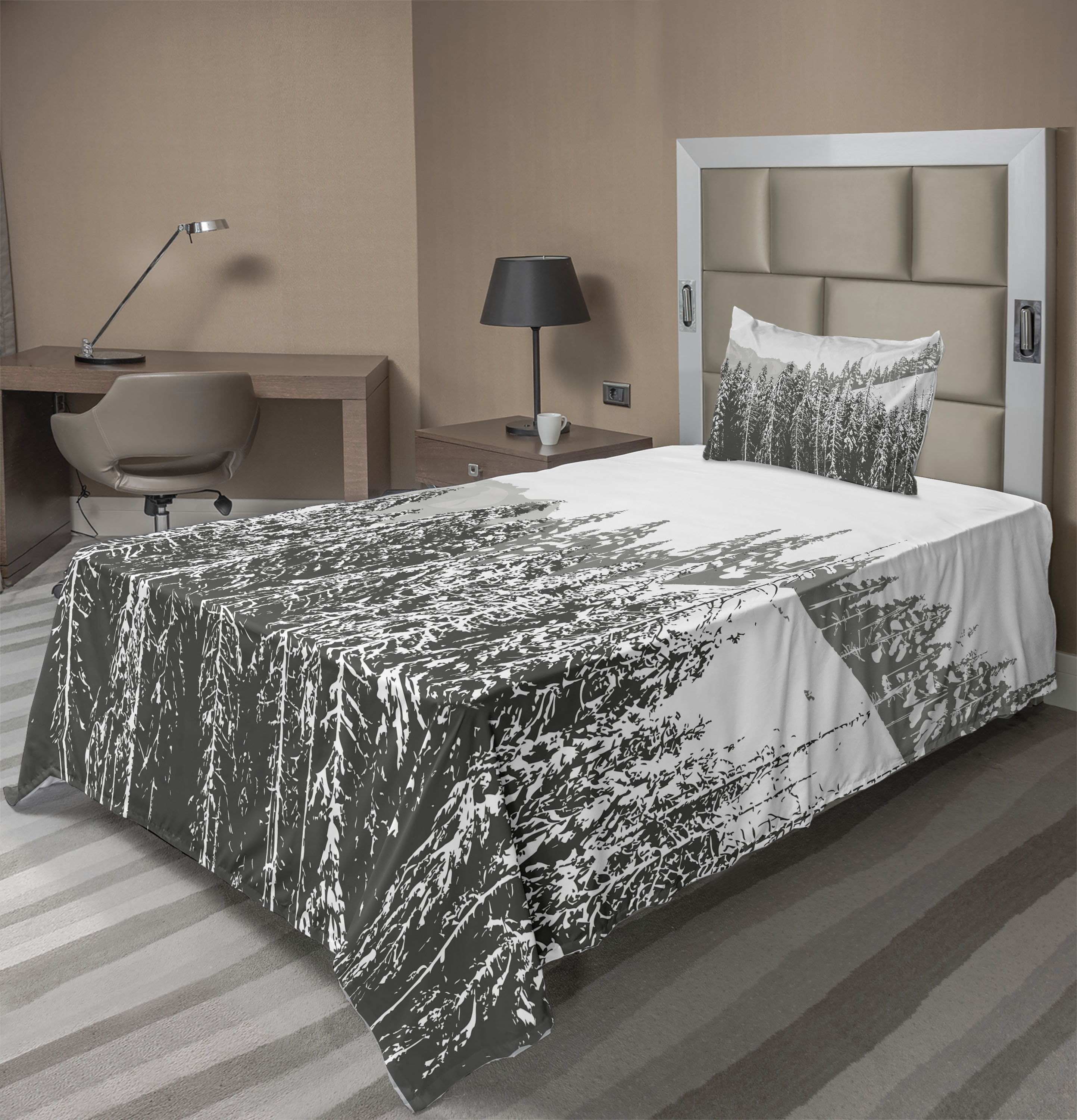 Ambesonne Tree Sheet Set Winter Spruce Forest Print Pale Grey and White ...