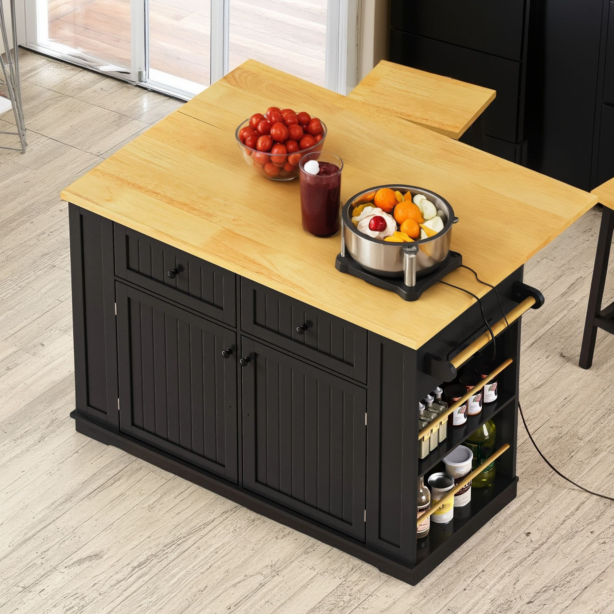 Lark Manor™ 48" Black Large Kitchen Island: With Folding Plate ...