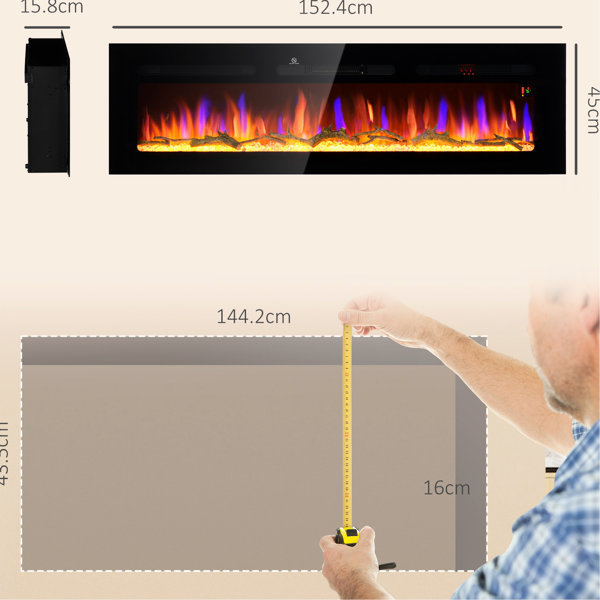 Symple Stuff Electric Fireplace 60": Wall Mounted, 1500W, 8H Timer ...