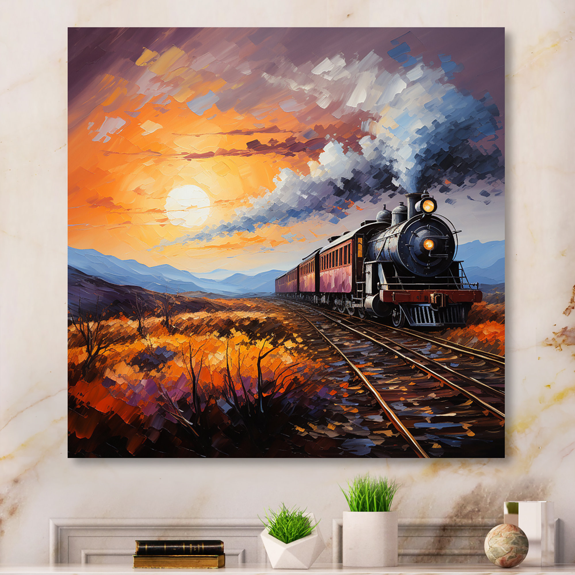 Red Barrel Studio® Abstract Train Sunset Express Pointillism I ...