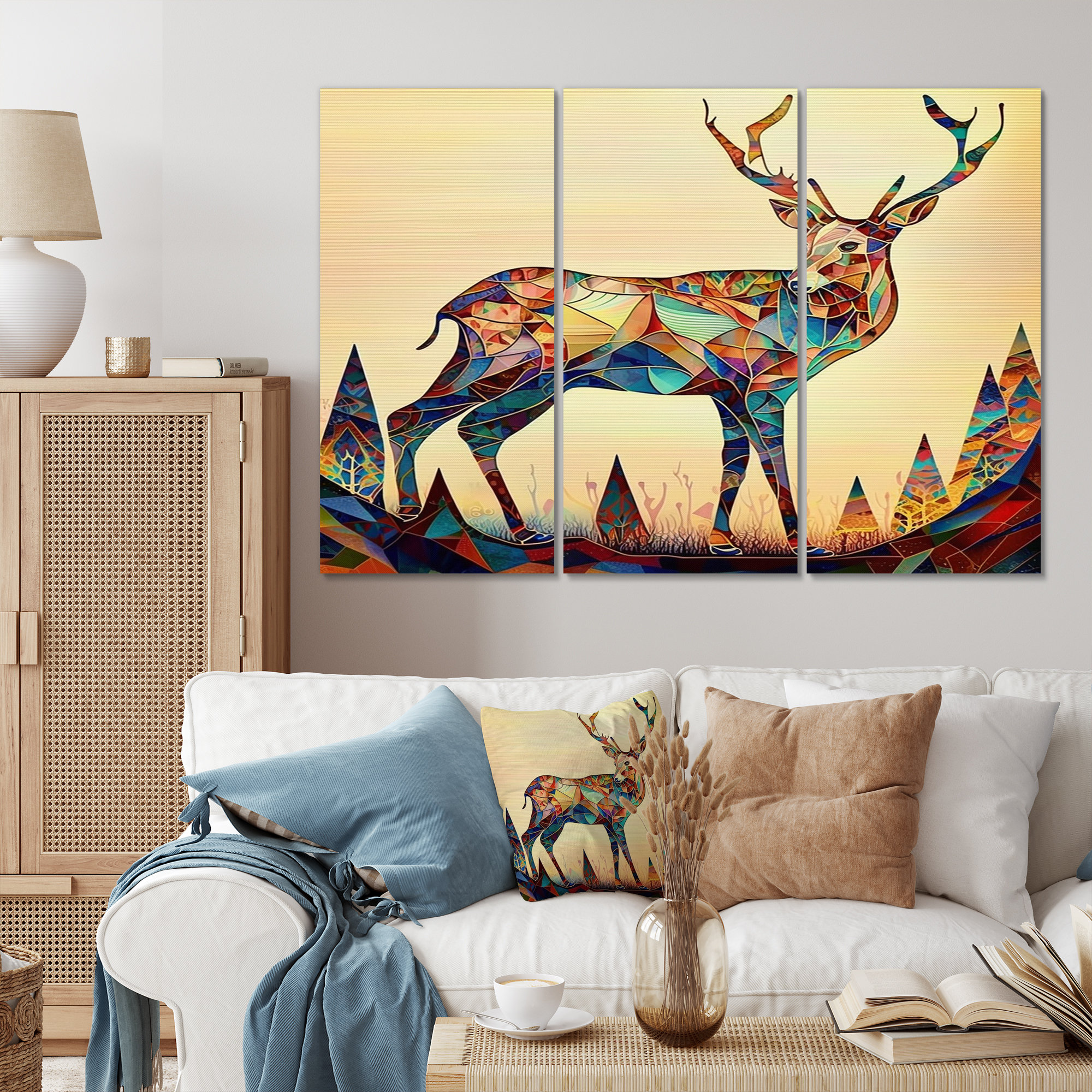 Design Art Gracious Deer Retro Geometric III - Animals Deer Canvas Wall ...