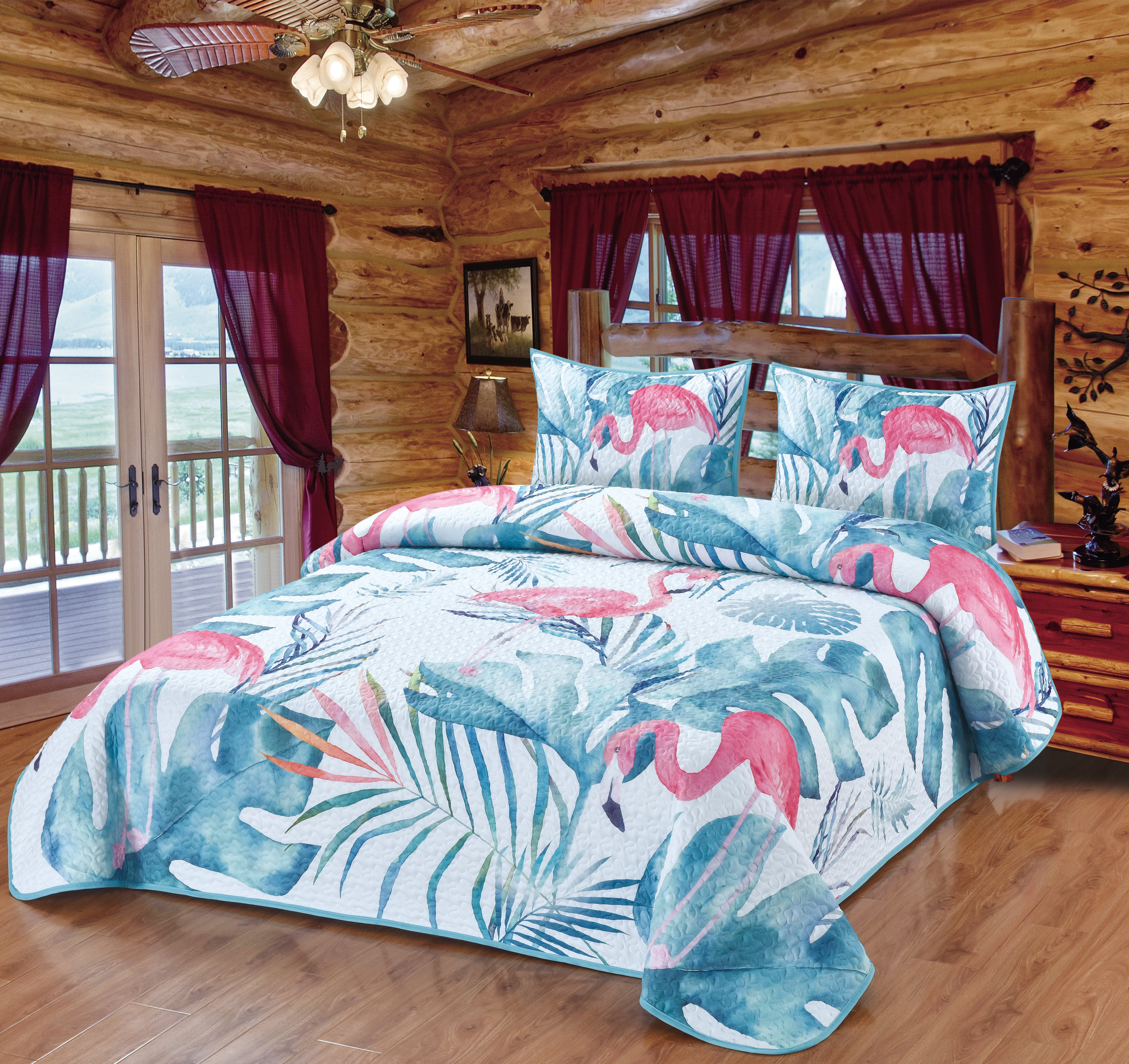 De Leon Collections Coastal Living Pink Flamingo & Aqua Palms Tropical ...