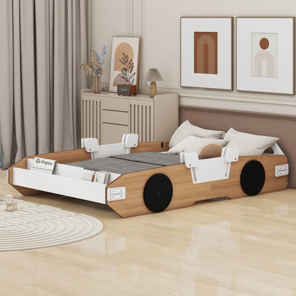 Zoomie Kids Alvert Wood Racing Car Bed with Door Design and Storage ...