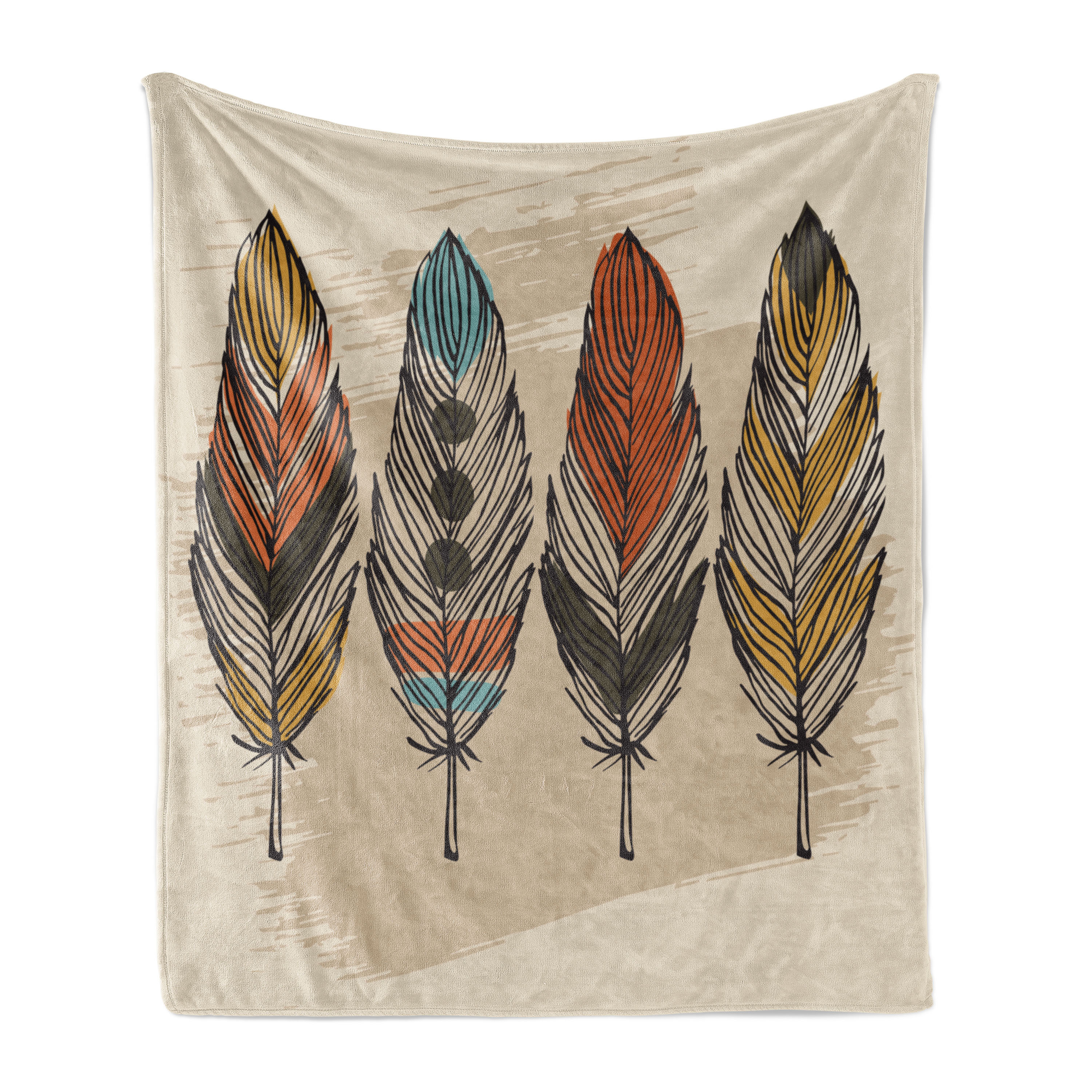 Ambesonne Feather Fleece Throw Blanket Hand Drawn Quills Native Beige ...