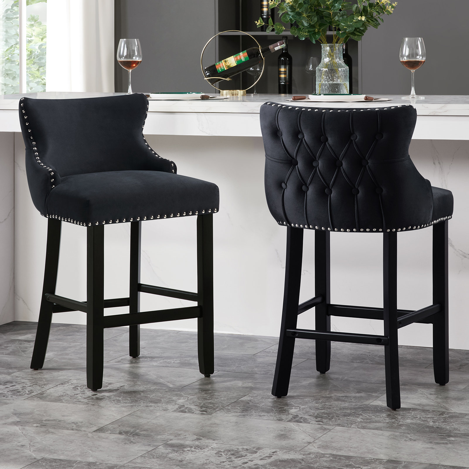 House of Hampton® Lendell Modern Velvet Upholstered Solid Wood Bar Stools | Wayfair