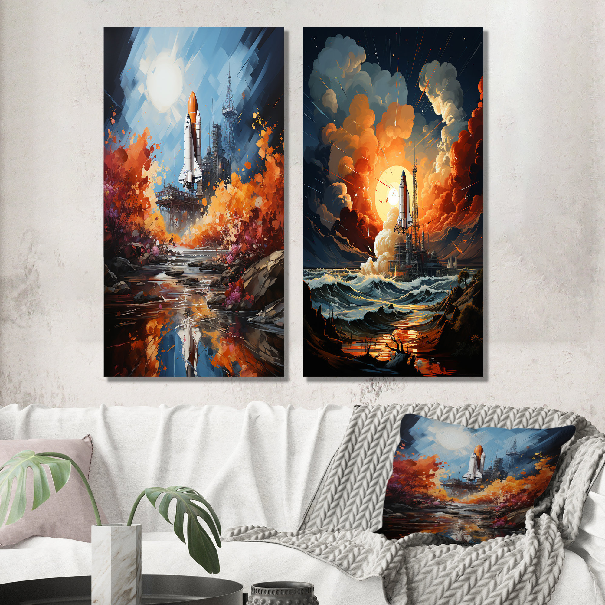 17 Stories Impressionist Cosmic Rocket Ship Voyage - Rocketship Metal ...
