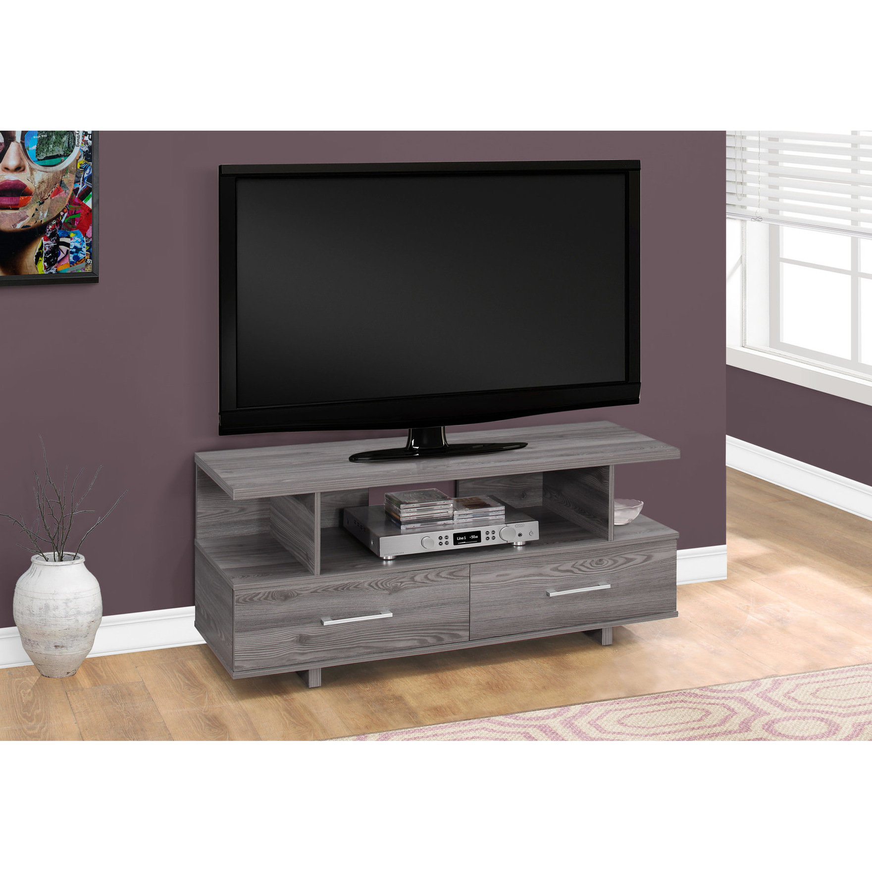 Latitude Run® 48 Inch Tv Stand With Grey Laminate, Media Entertainment ...