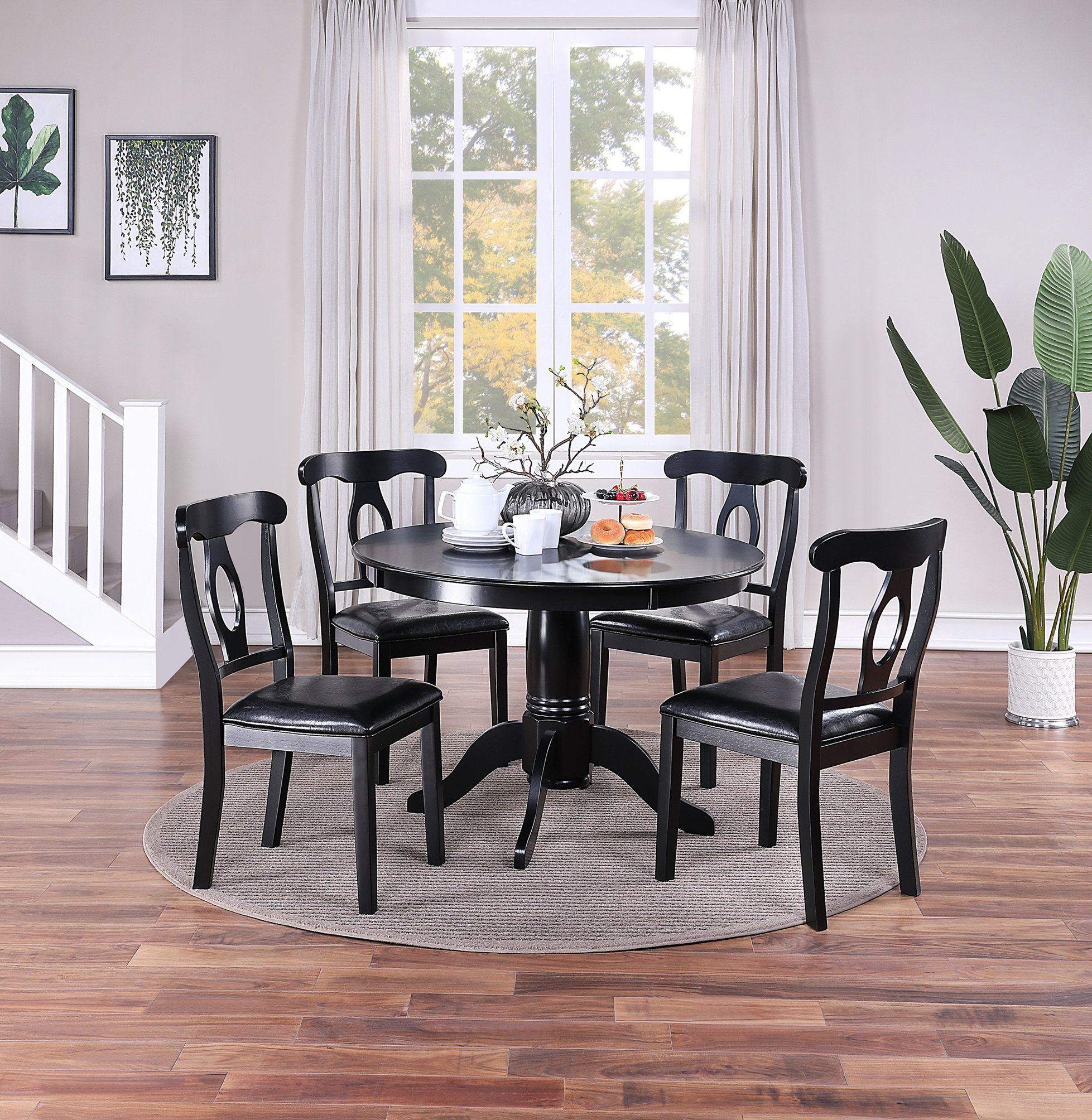 Ophelia & Co. Classic Design Dining Room 5Pc Set Round Table 4X Side ...