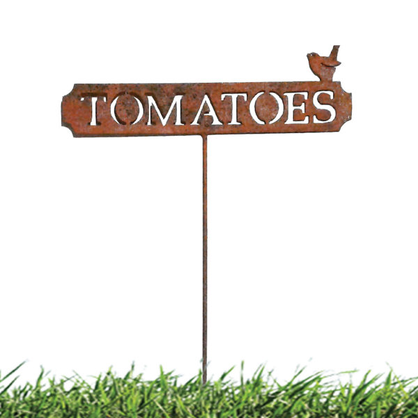 August Grove® Tilly-Mae Metal Rustic Tomato Sign Planter Garden Sign ...
