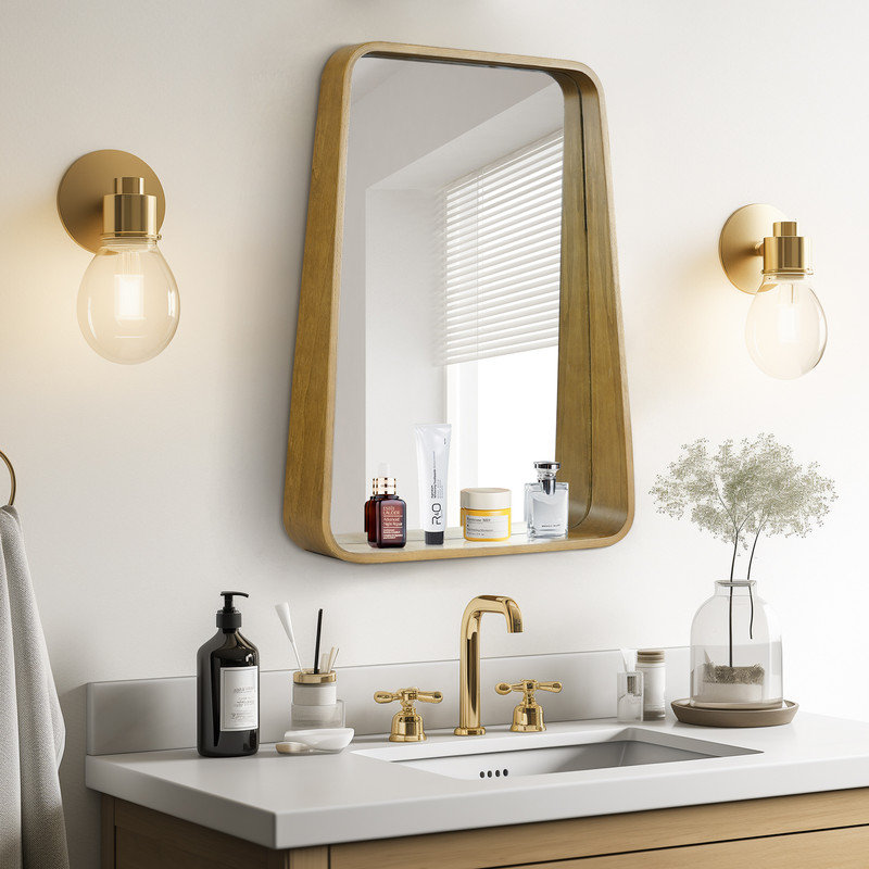 Ebern Designs Trapezoid Wood Frame Storage Mirror - Perfect for ...