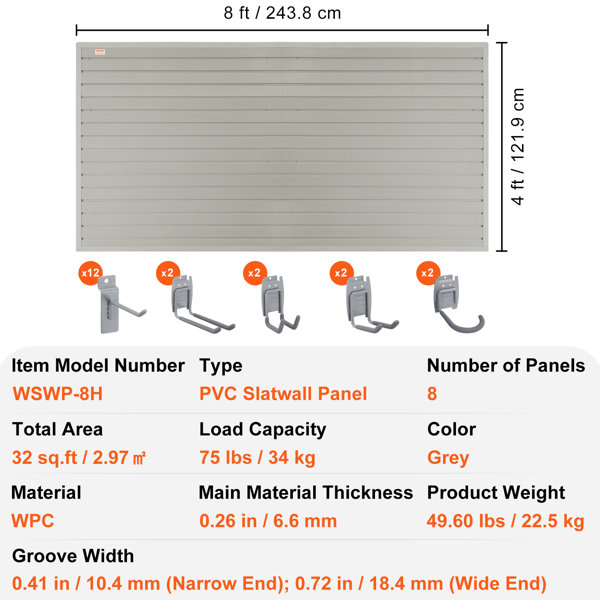 VEVOR 48" H x 96" W Trimmable Plastic Slatwall | Wayfair