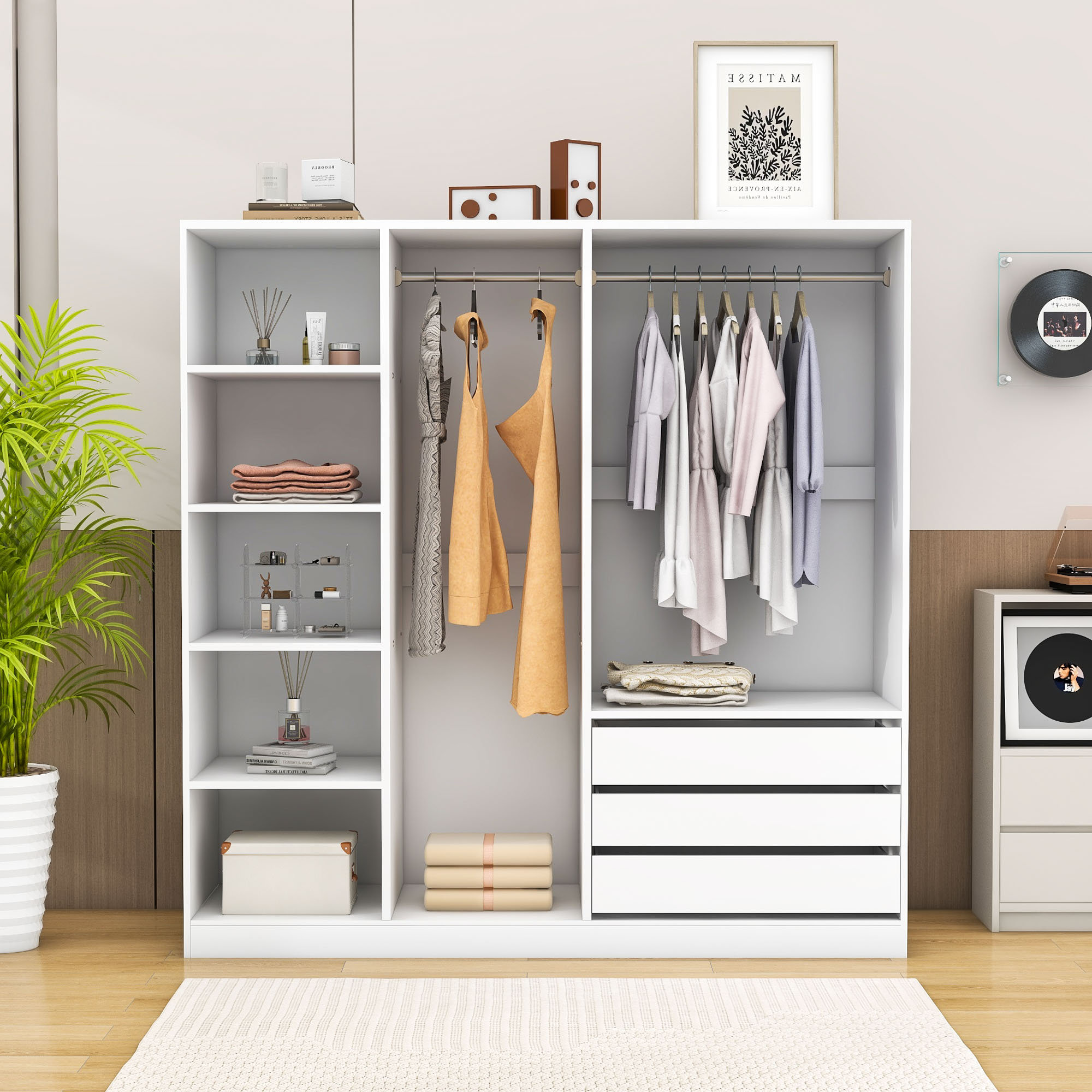 Latitude Run® Spacious Doorless Wardrobe with Clothes Rod, Storage ...