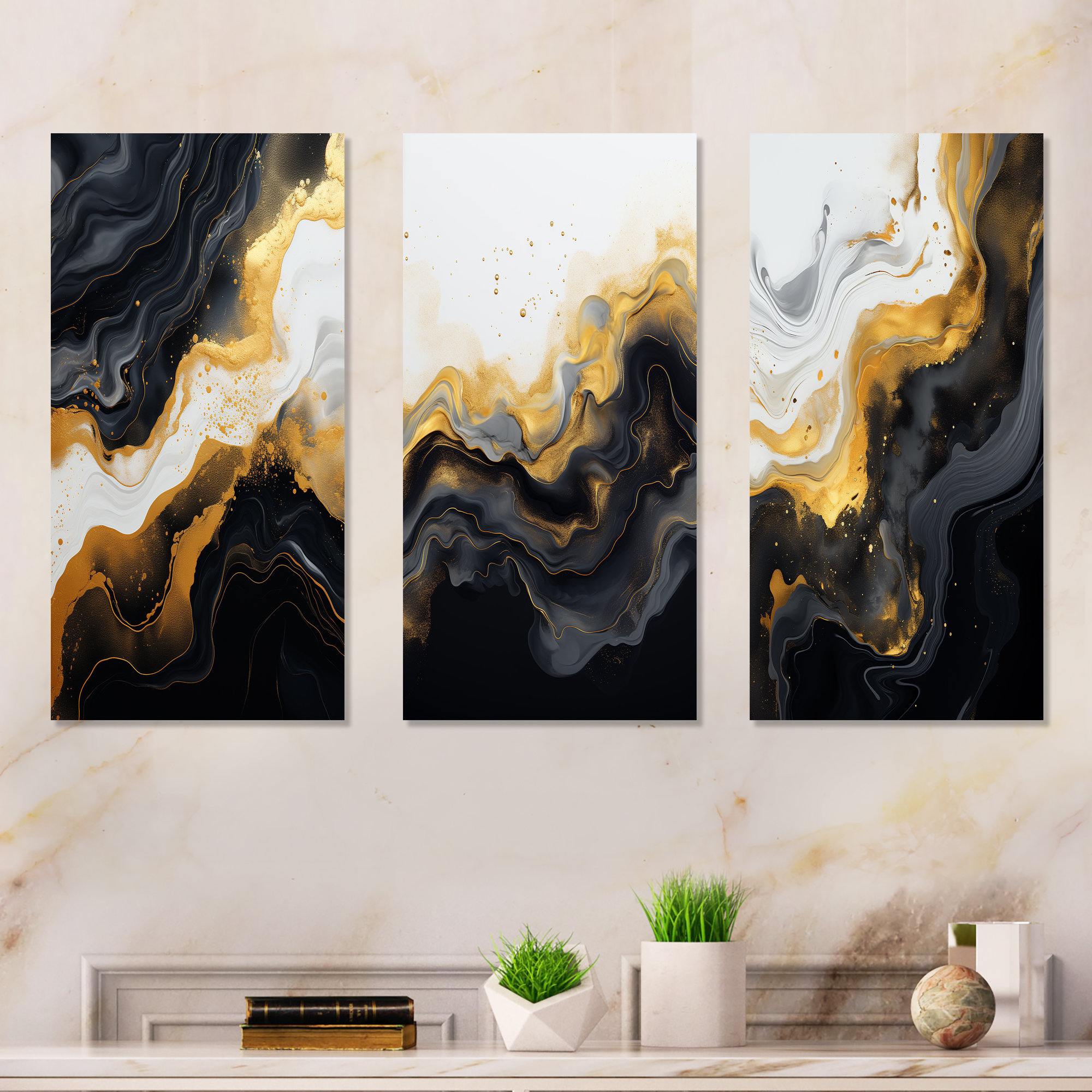 Everly Quinn Gold And Black Marble Essence I - Abstract Marble Wall Art ...