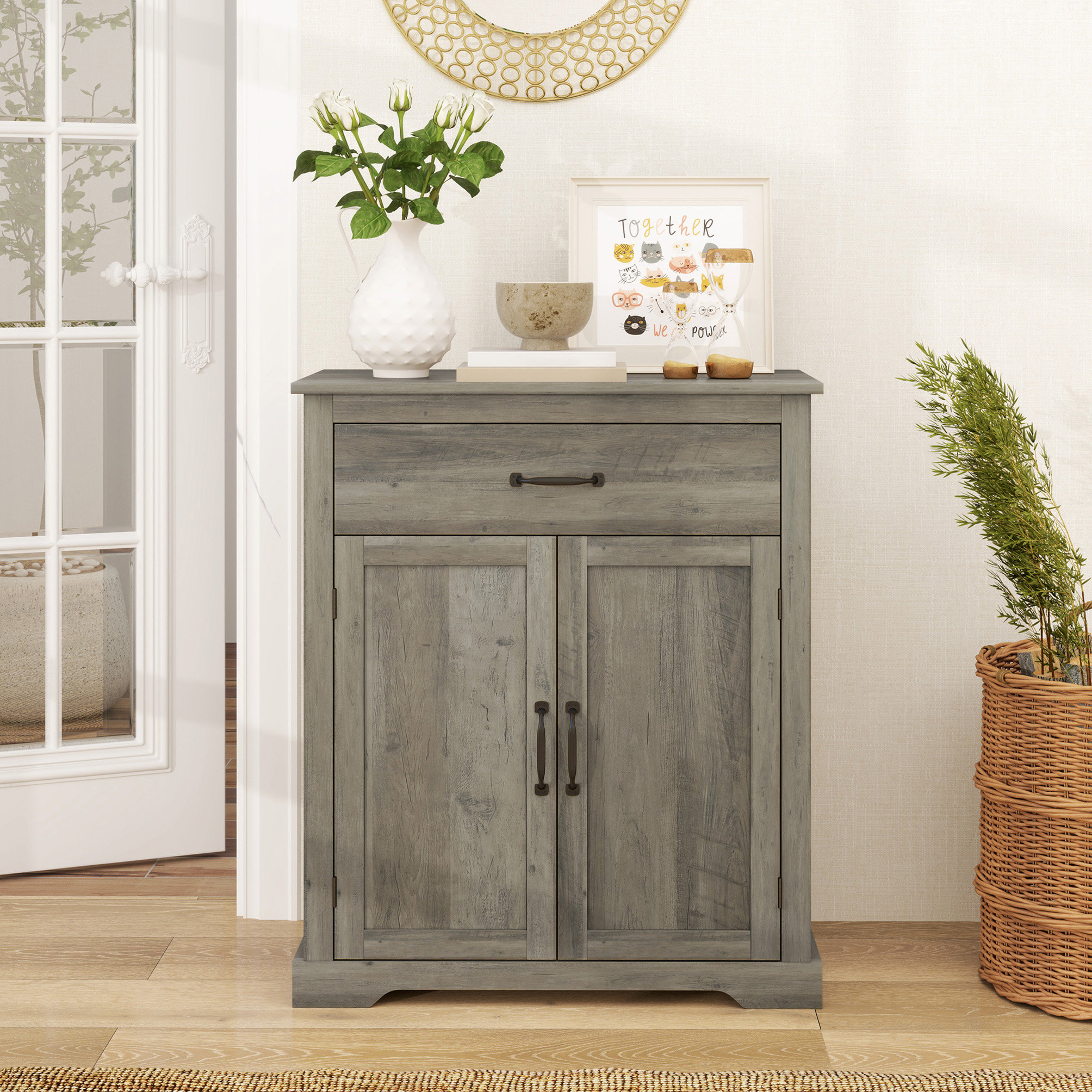 Gracie Oaks Farmhouse Coffee Bar Storage Cabinet with Drawer | Wayfair