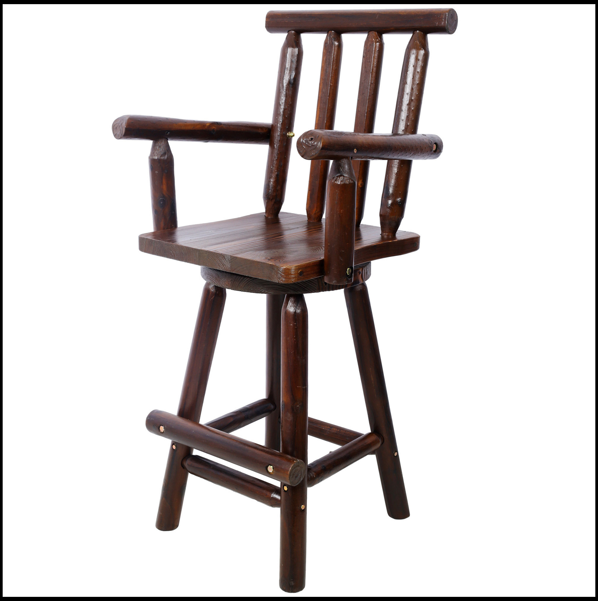 Millwood Pines Rustic Bar Stool - Fir Wood Construction, Chair With Footrest,Wide Armrest ...