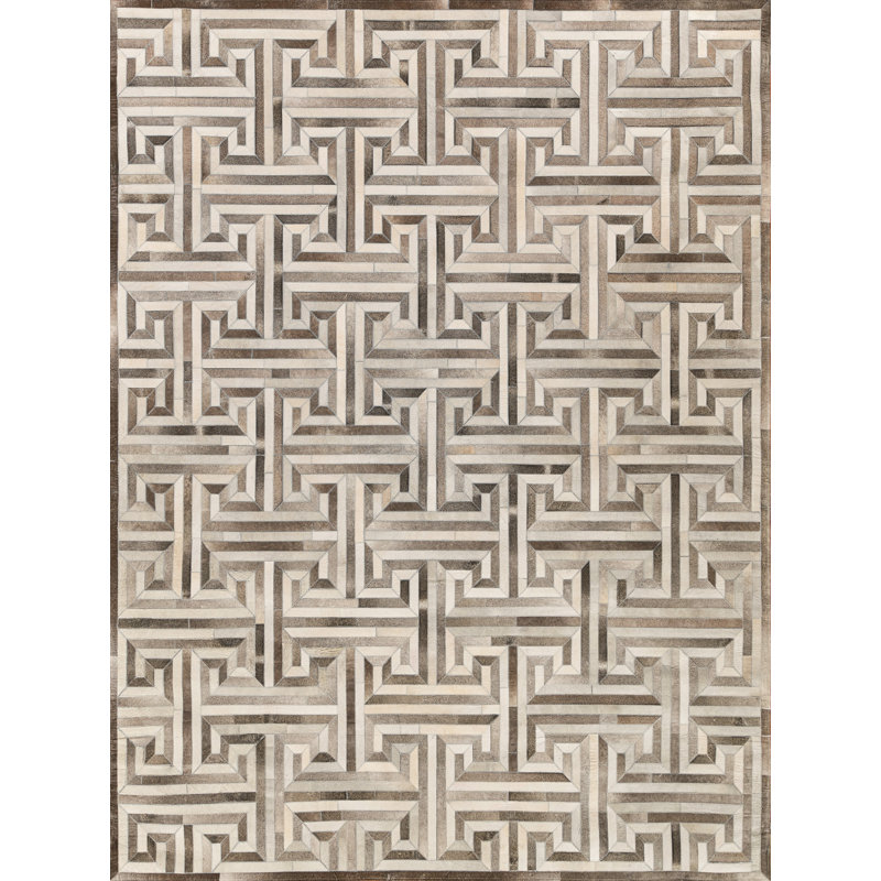 Exquisite Rugs Natural Hide Geometric Cowhide Area Rug in Gray/Ivory ...