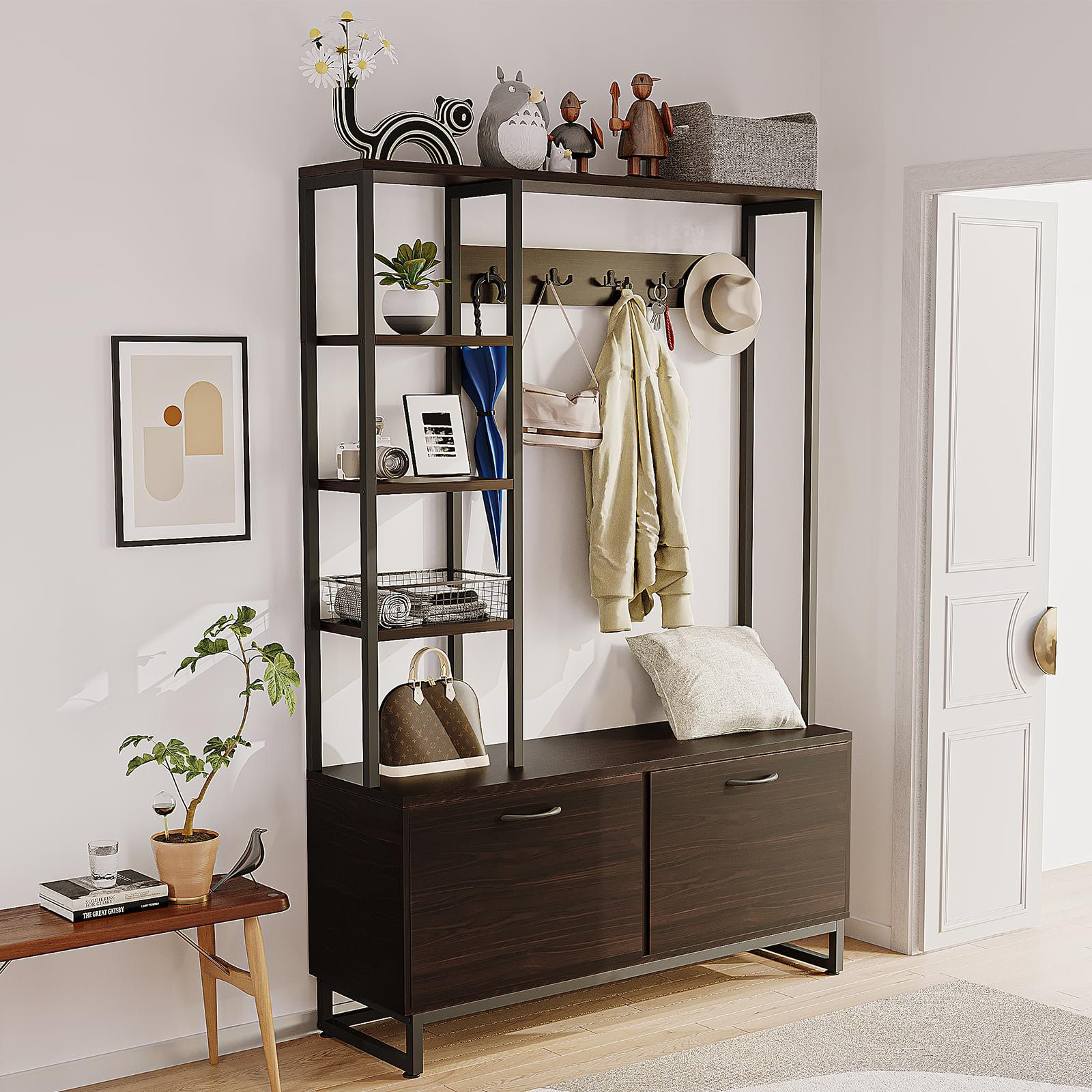 17 Stories Hall Tree With Bench And Shoe Cabinet, Entrance Bench ...