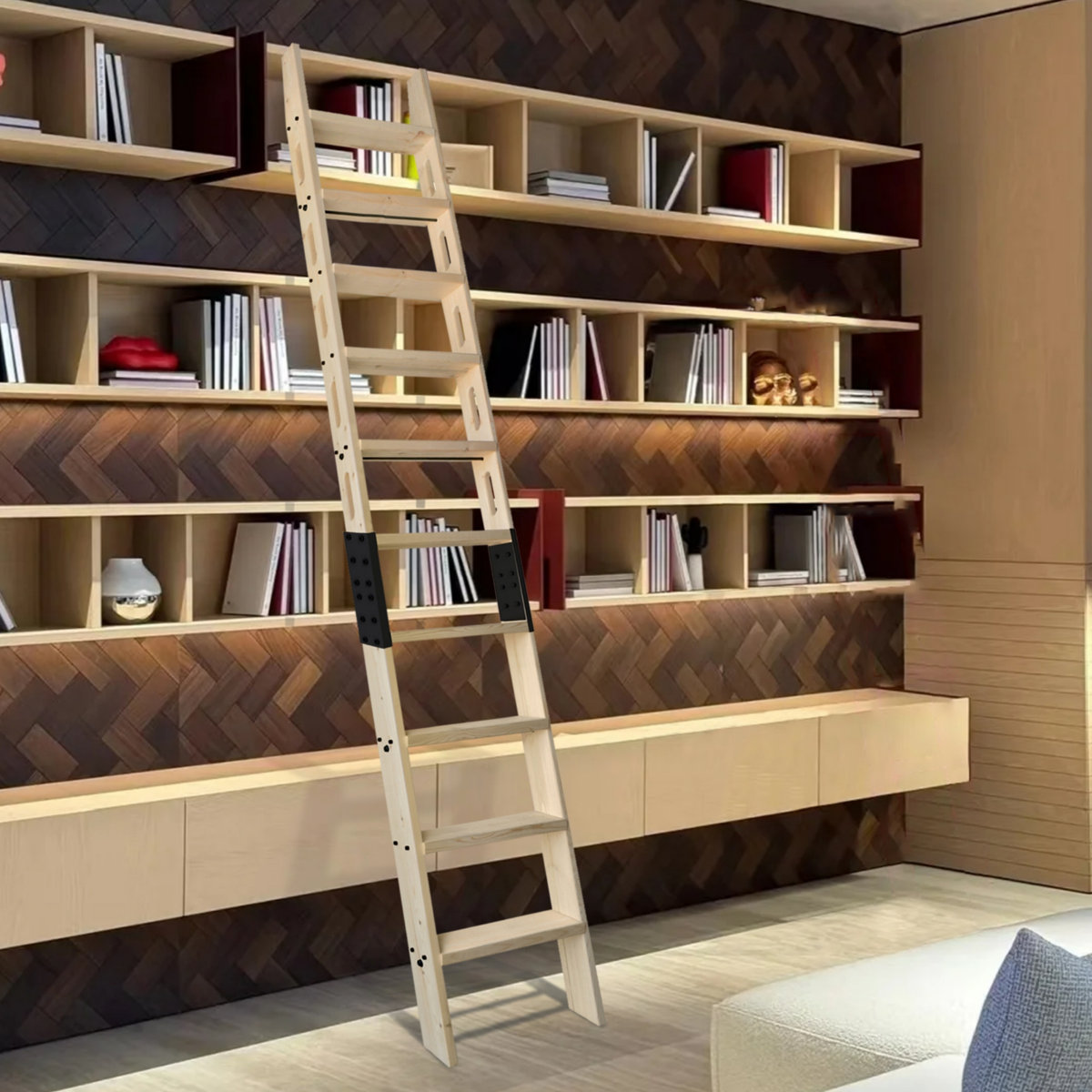 WFX Utility™ Natural Knotty Pine Wood Sliding Library Sliding Step ...