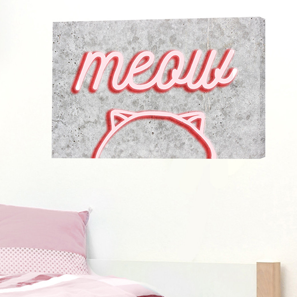 Stupell Industries Meow Neon Kitty Sign' Framed Textual Art | Wayfair
