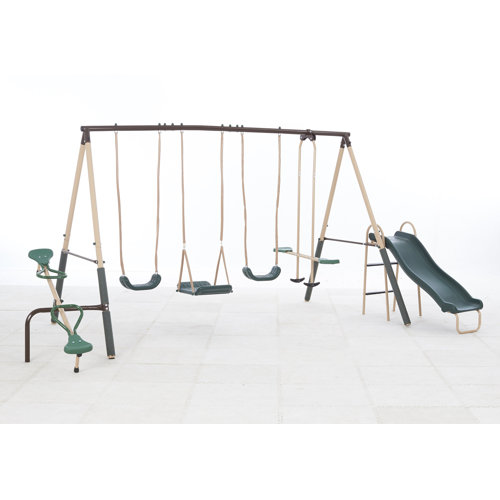 XDP Recreation Crestview Outdoor Swing Set w/ Slide, Glider, 3 Swings ...