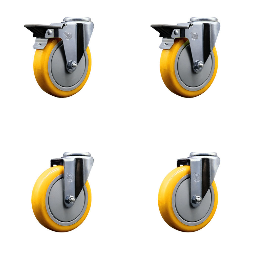 Service Caster 5 Inch Yellow Poly Wheel Swivel Bolt Hole Caster Set ...