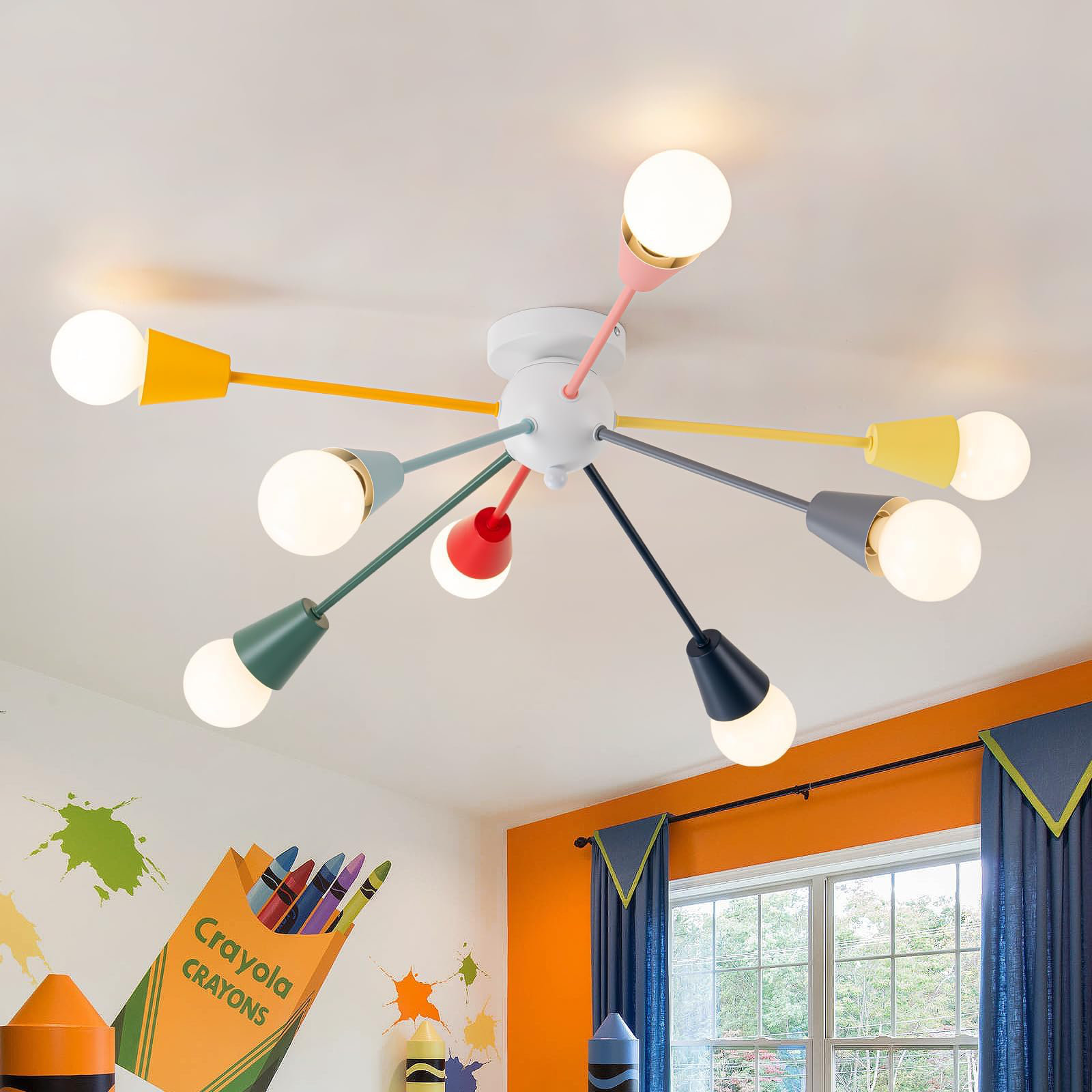 George Oliver 8-Light Modern Sputnik Chandelier, Rainbow Semi Flush ...