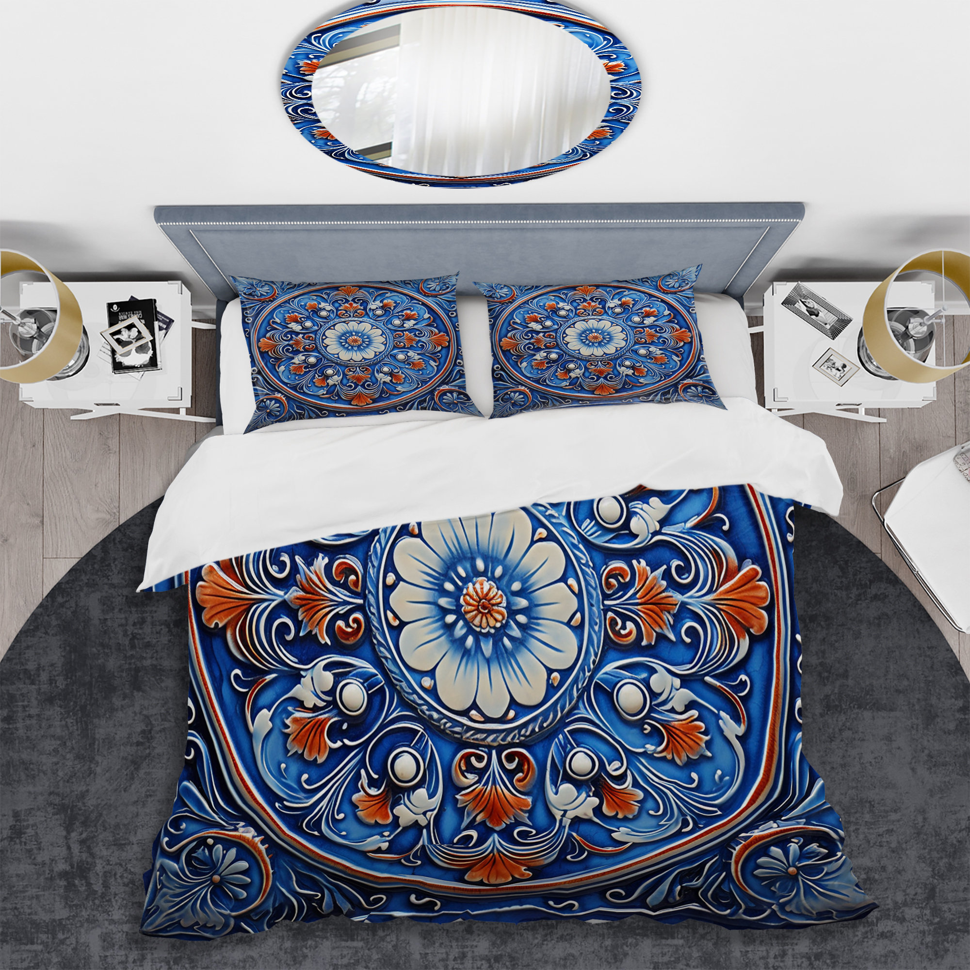 Design Art Boho Turkish Blue Tiles 2 - Boho Tiles Duvet Cover Set | Wayfair