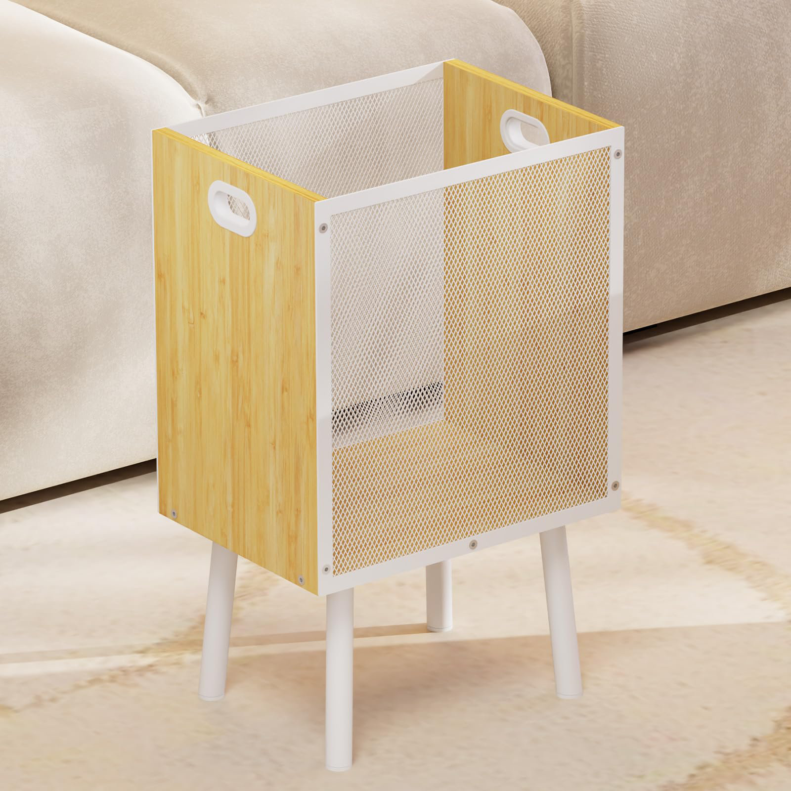 hongzhi Small Trash Can Bamboo Veneer Waste Paper Basket Garbage Can ...